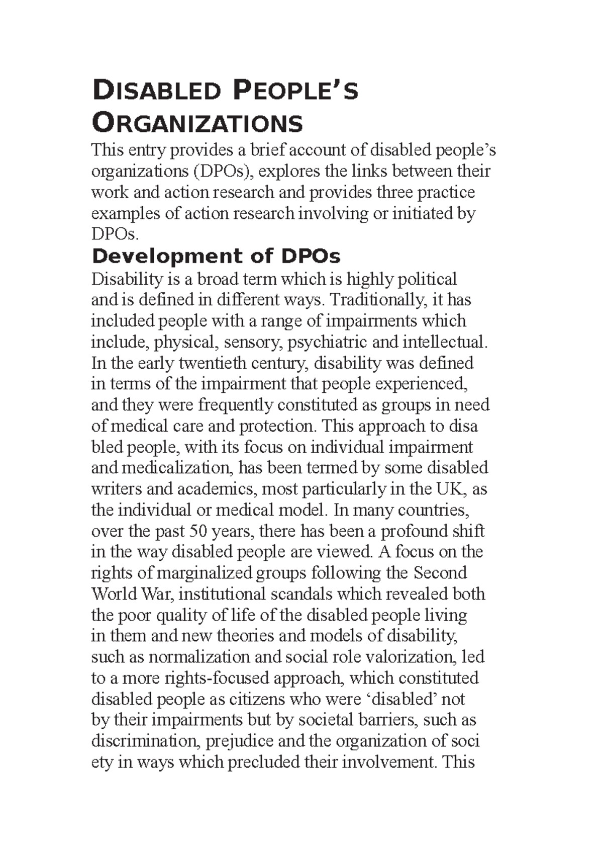 Disabled People - DISABLED PEOPLE’S ORGANIZATIONS This entry provides a ...