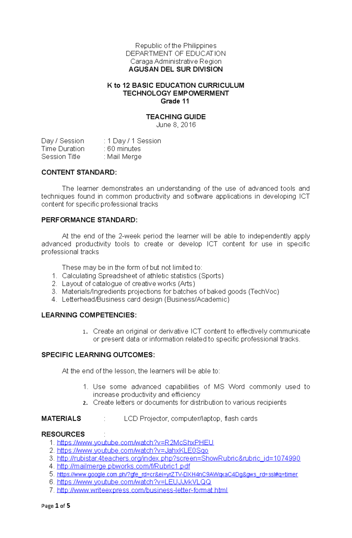 Pdfcoffee - Lesson plan - Republic of the Philippines DEPARTMENT OF EDUCATION Caraga ...