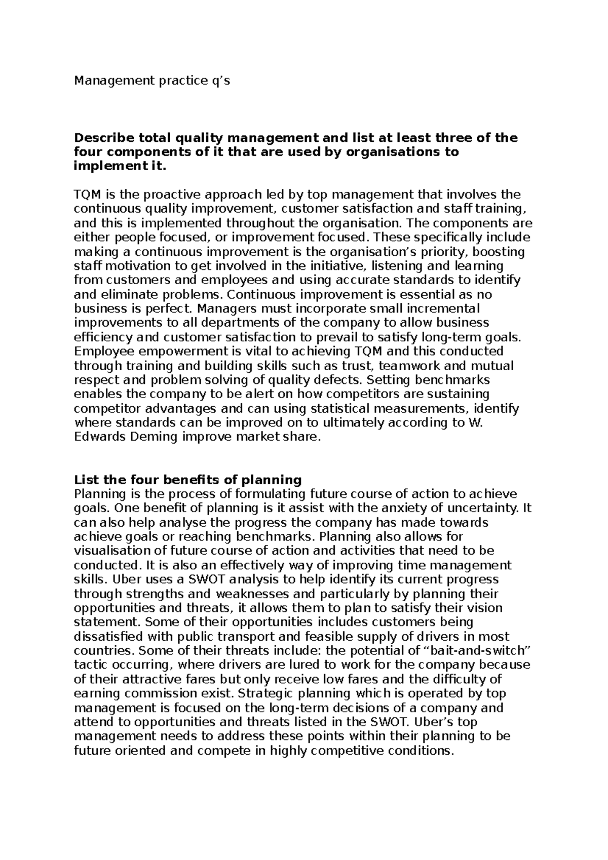 Sample/practice exam 3 May 2020, questions and answers - Management ...