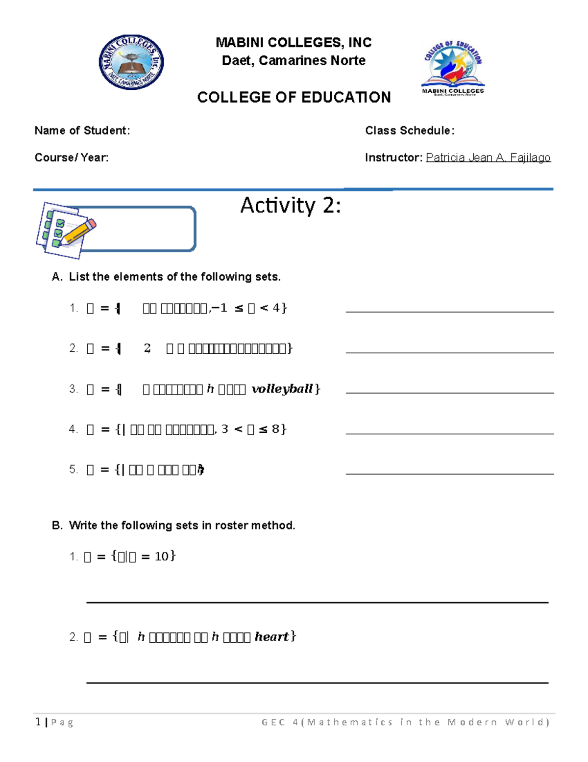 Soda PDF-converted-Activity 2 (Sets) - 1 | P a g G E C 4 ( M a t h e m ...