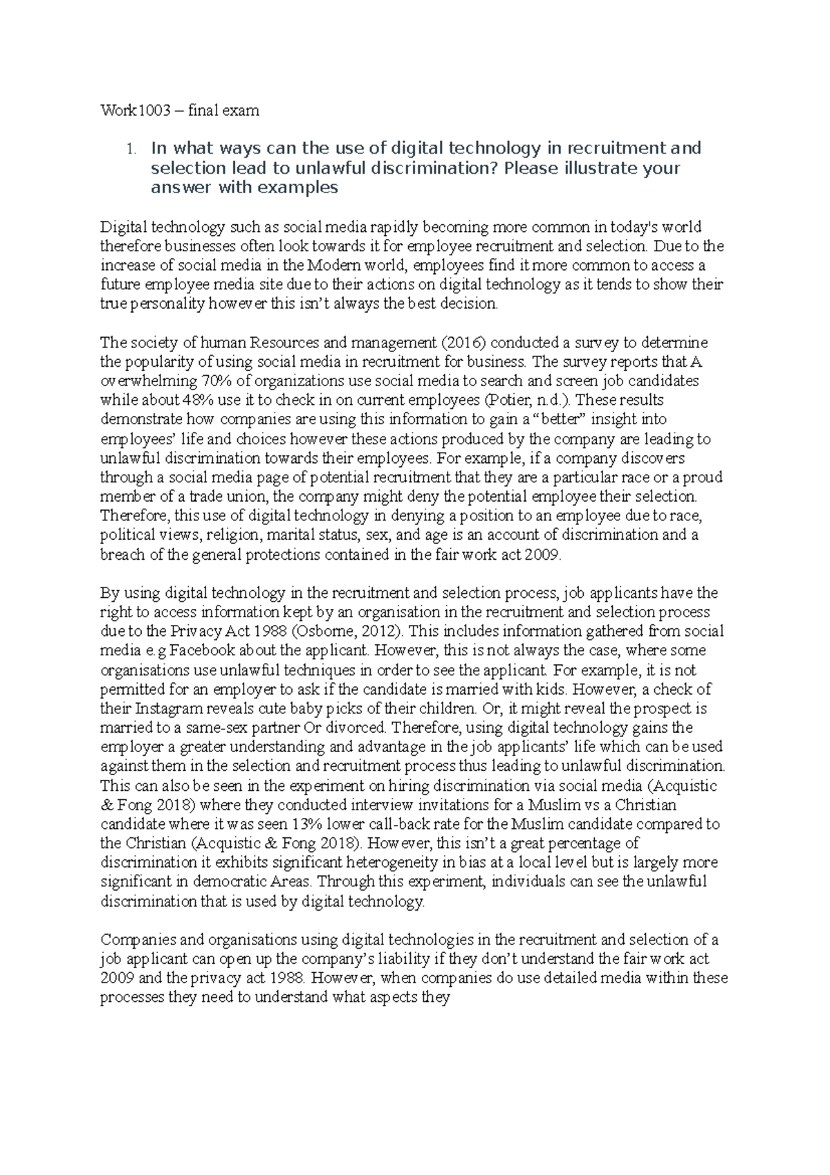 Work1003 final exam - wefwefw - Work1003 – final exam In what ways can ...