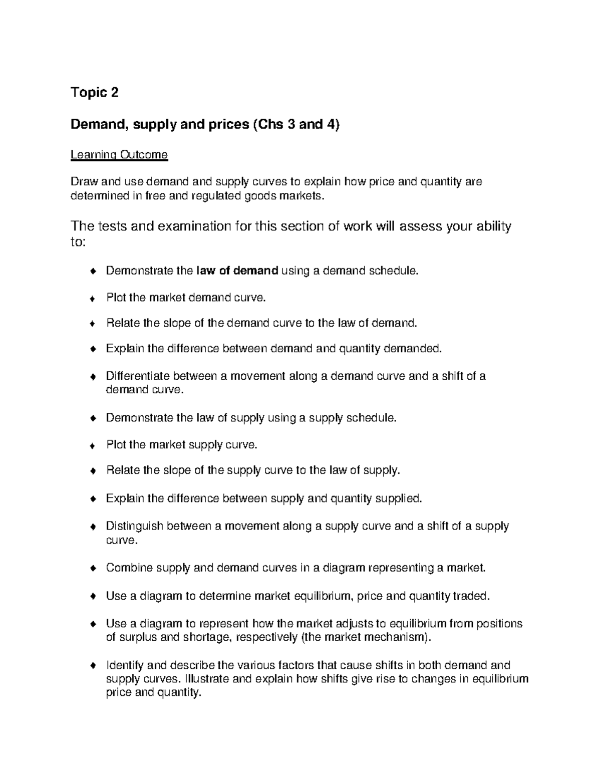 Demand - Topic 2 Demand, supply and prices (Chs 3 and 4) Learning ...