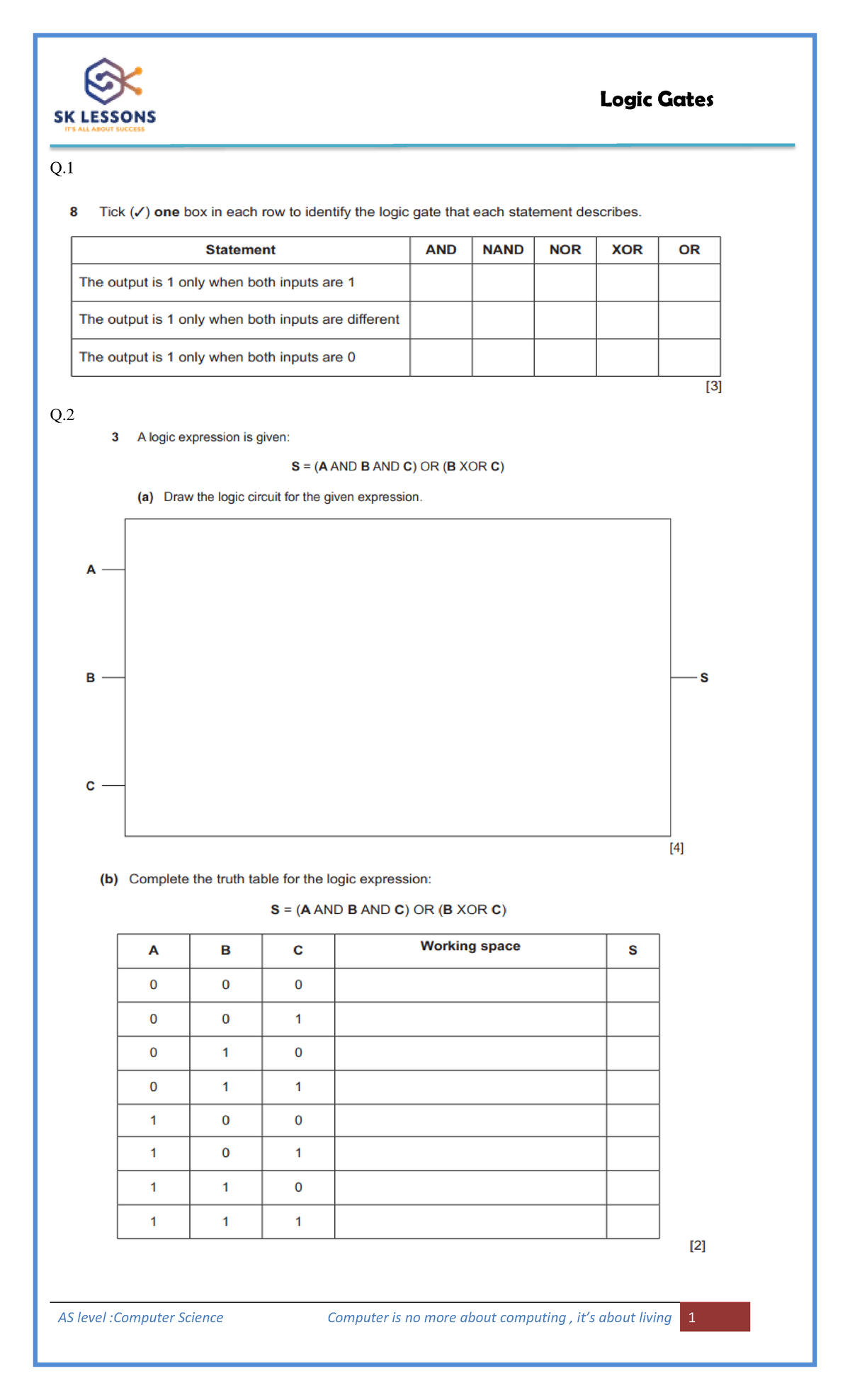 Logic Gates Assignment Aslevel Computer Concepts And Applications Q Q Q Q Q Q Q Q Q