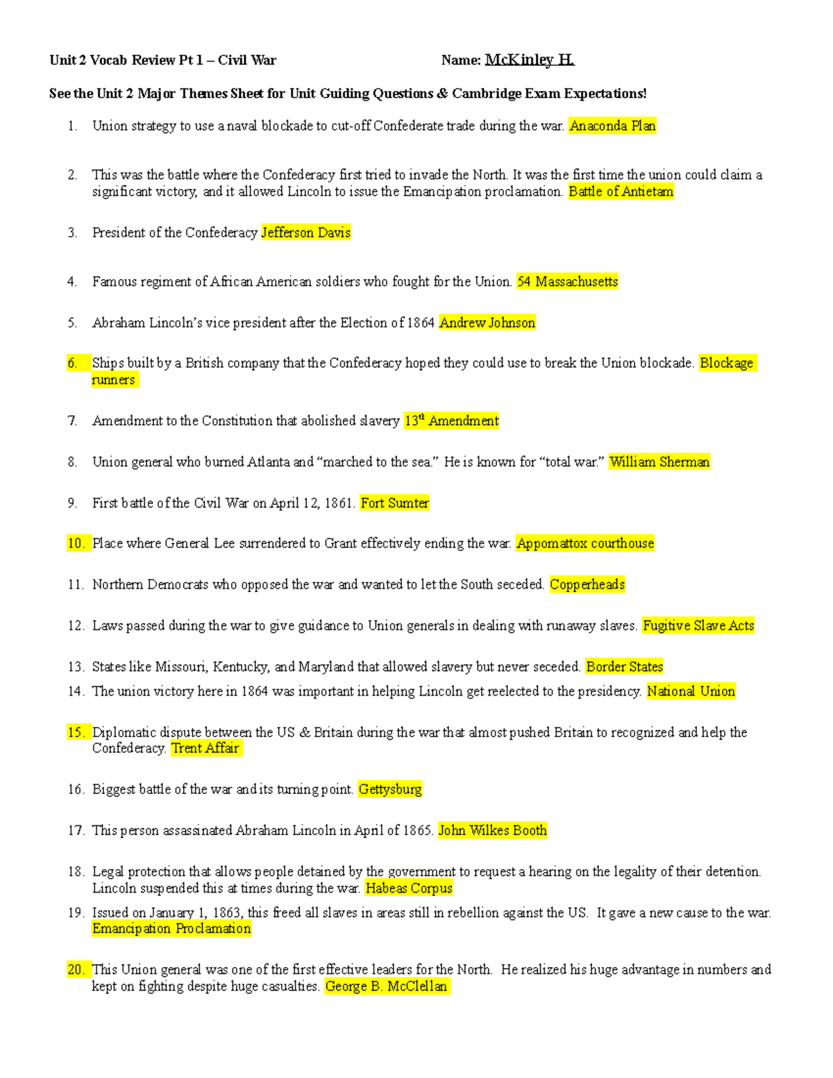 Unit 2 vocab review and past questions 1 - Unit 2 Vocab Review Pt 1 ...