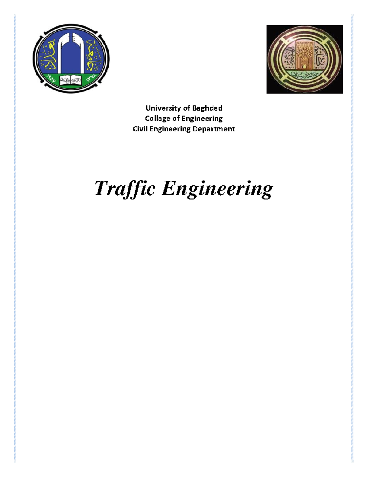 Traffic Engineering - University of Baghdad Collage of Engineering ...