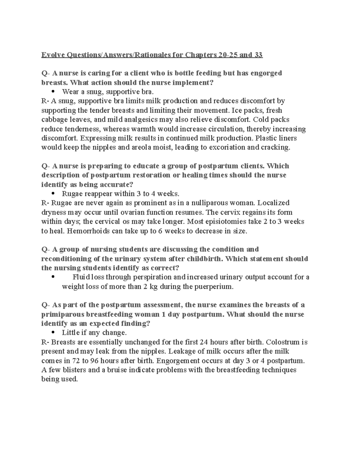 Evolve Questions ch 20-25 and 33 - Evolve Questions/Answers/Rationales ...