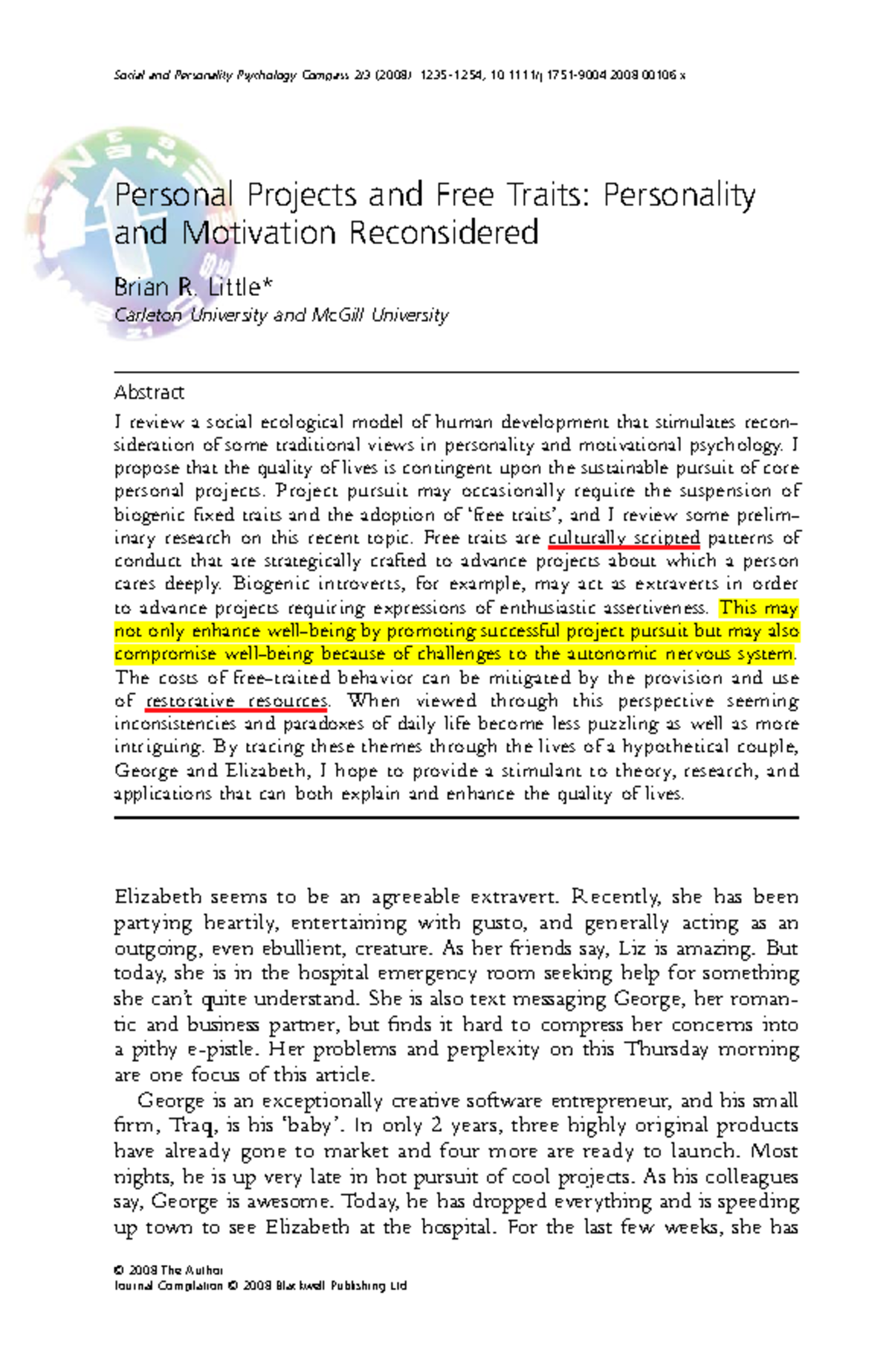 Personal Projects and Free Traits - © 2008 The Author Social and ...