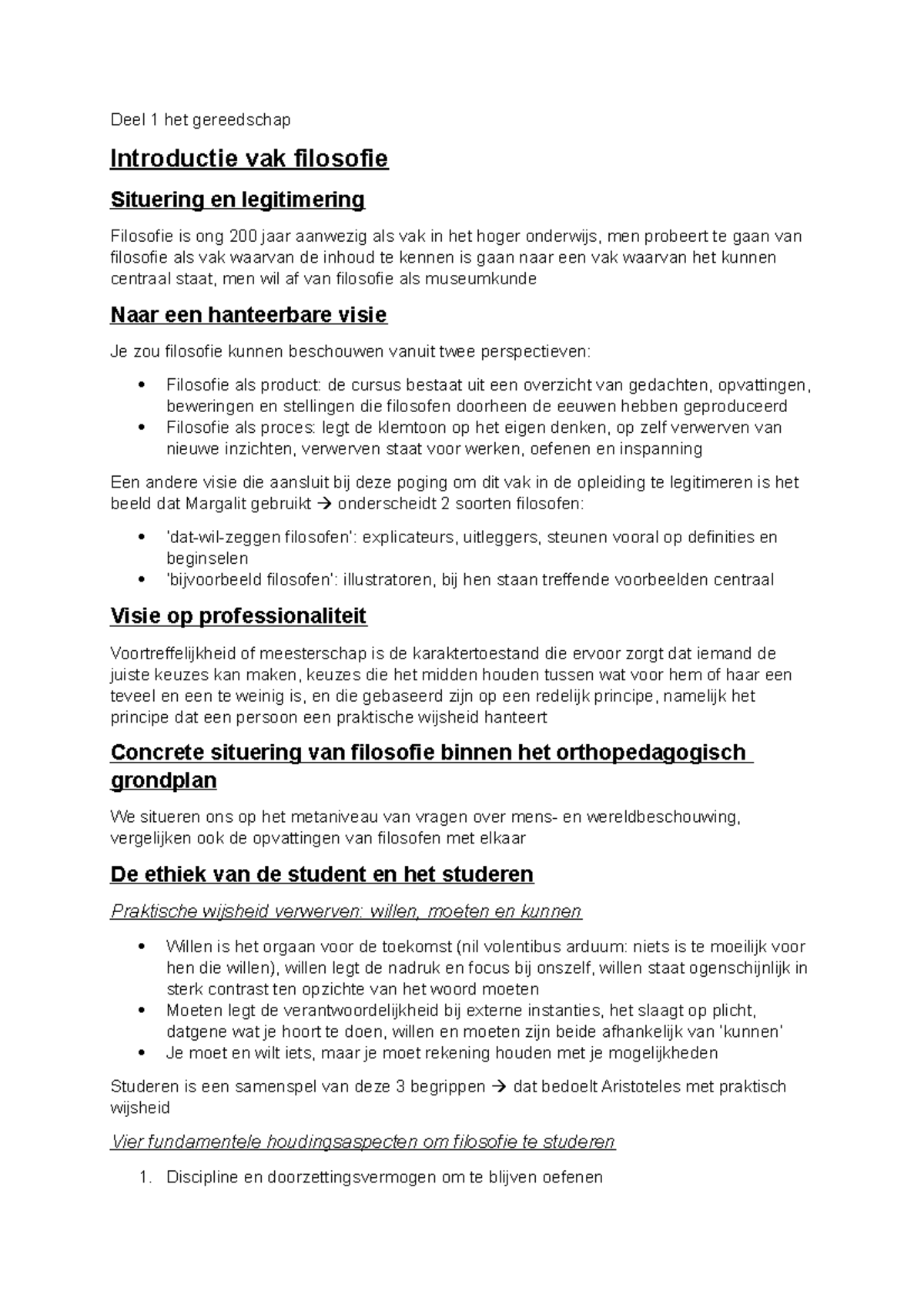 Filosofie samenvatting module 2 - Deel 1 het gereedschap Introductie vak filosofie Situering en ...