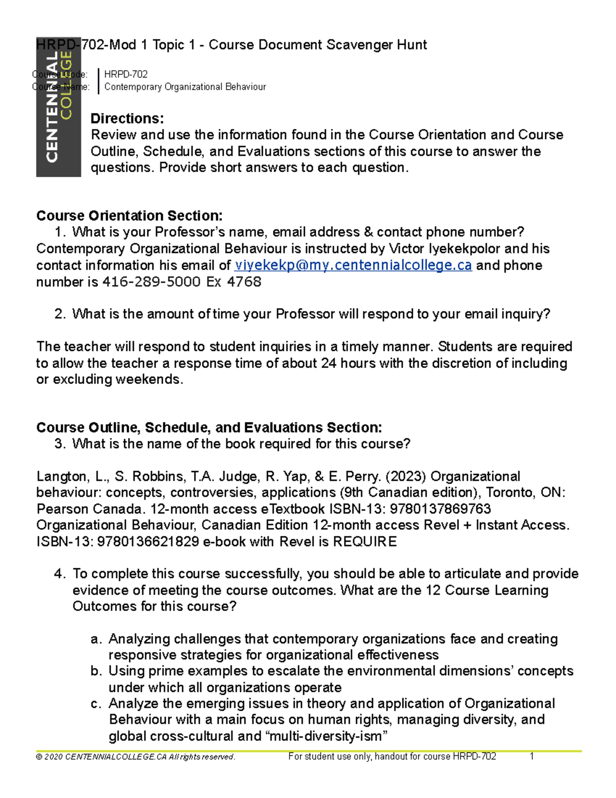 HRPD-702-Mod 1 Topic 1 - Course Document Scavenger Hunt Worksheet - Provide short answers to ...