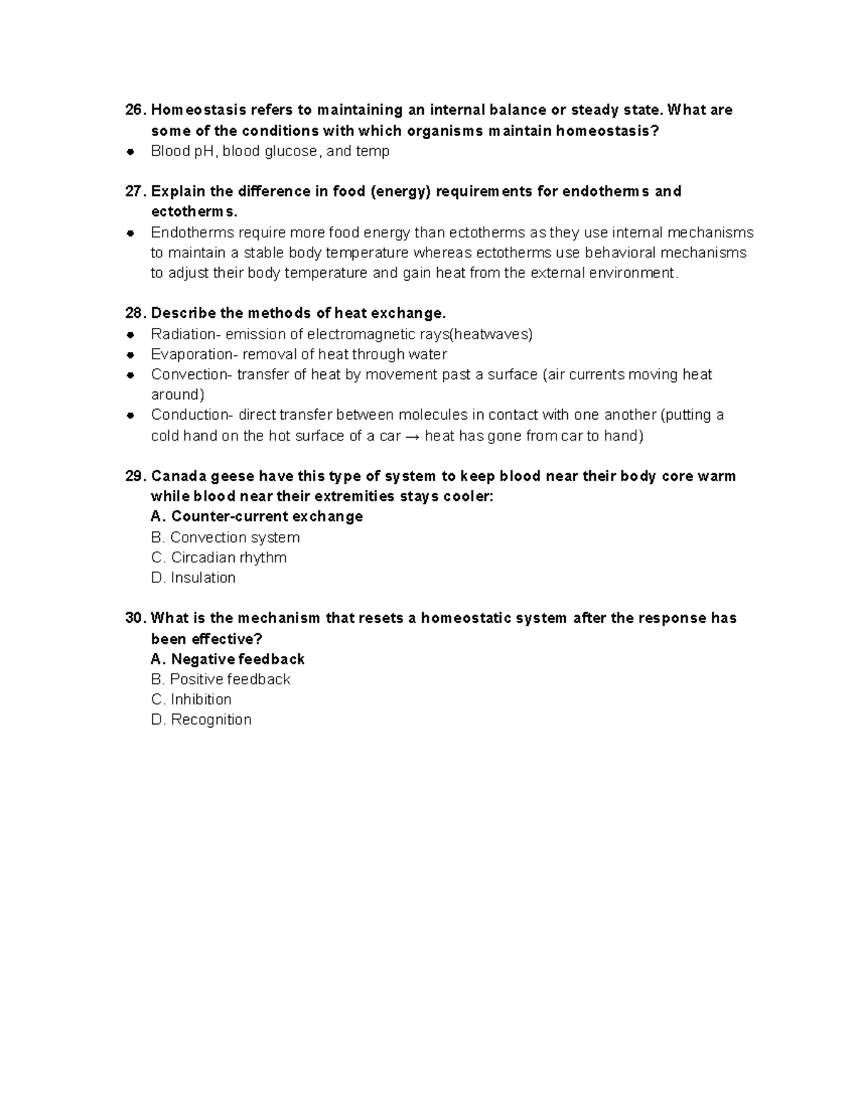General Biology 2 Chapter 40 Homeostasis studyguide part 4 ...