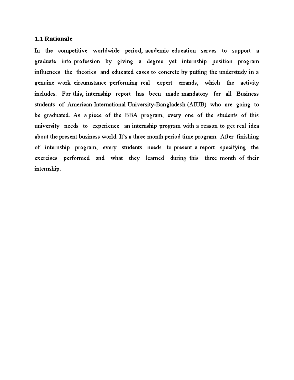 Internship report - 1 Rationale In the competitive worldwide period ...