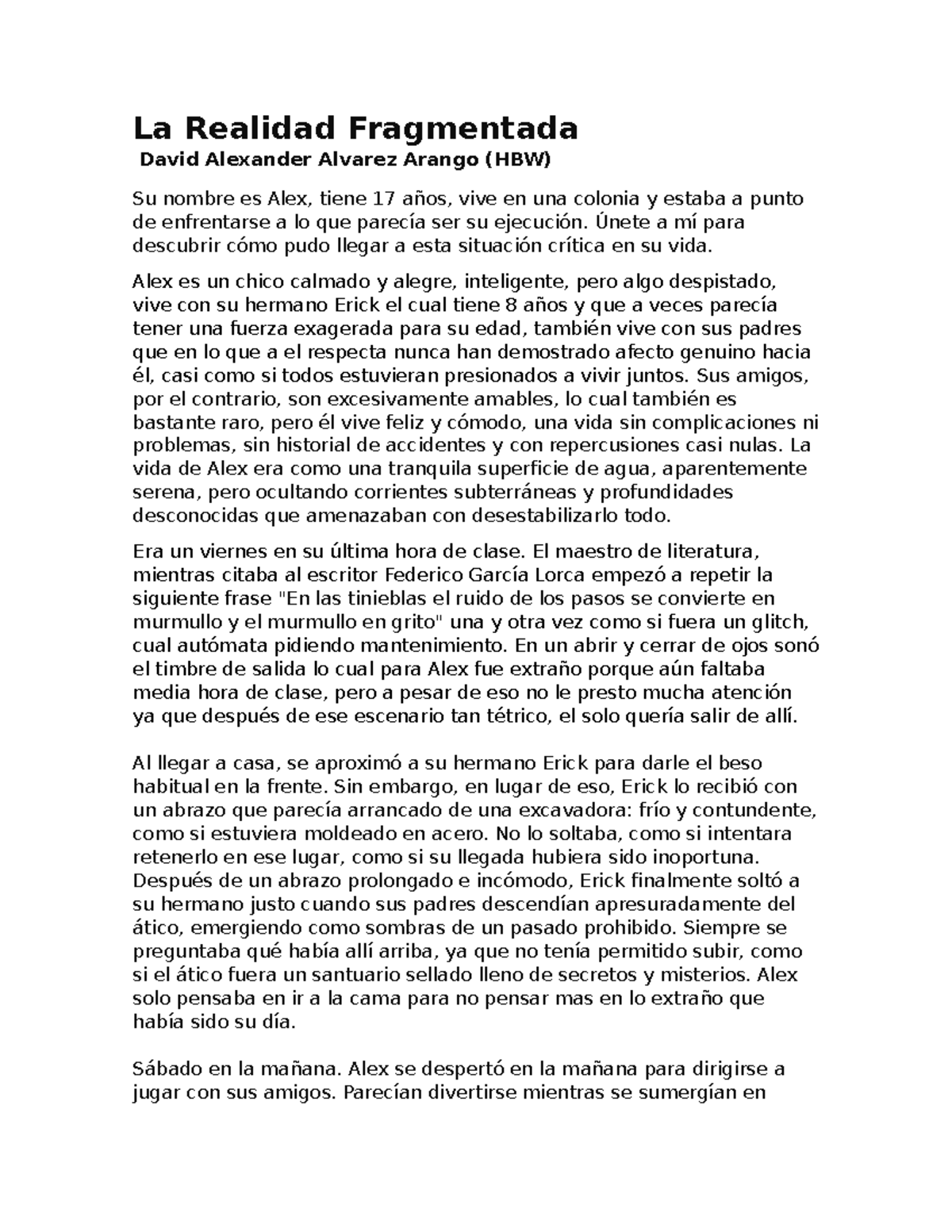 Tipo de texto narrativo - La Realidad Fragmentada David Alexander ...