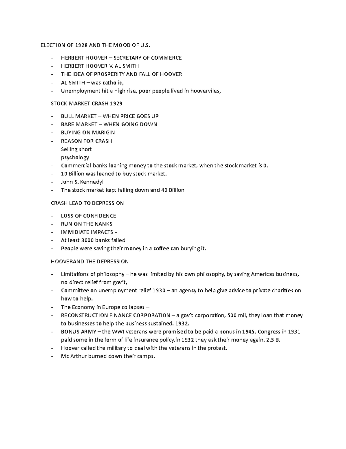 Hist U-6 - Lecture notes unit 6 - ELECTION OF 1928 AND THE MOOD OF U ...