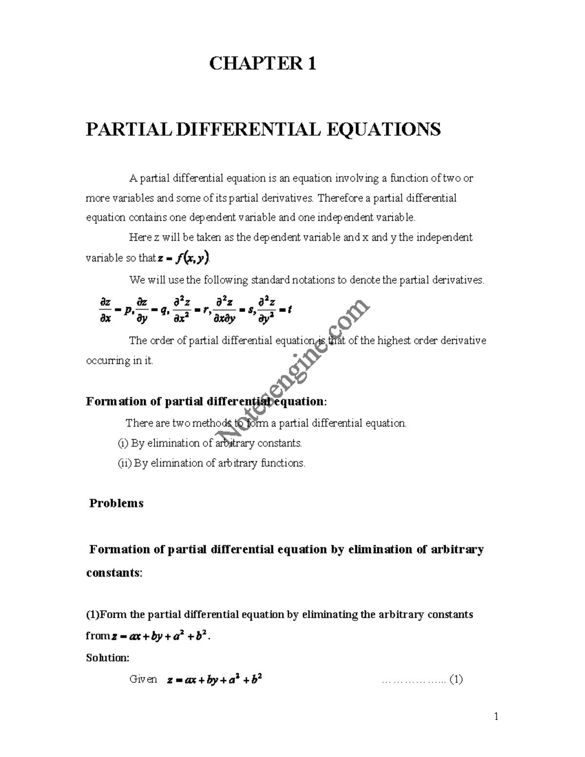 Chapter 1 (maths 3) - Partial differential equations - CHAPTER 1 ...