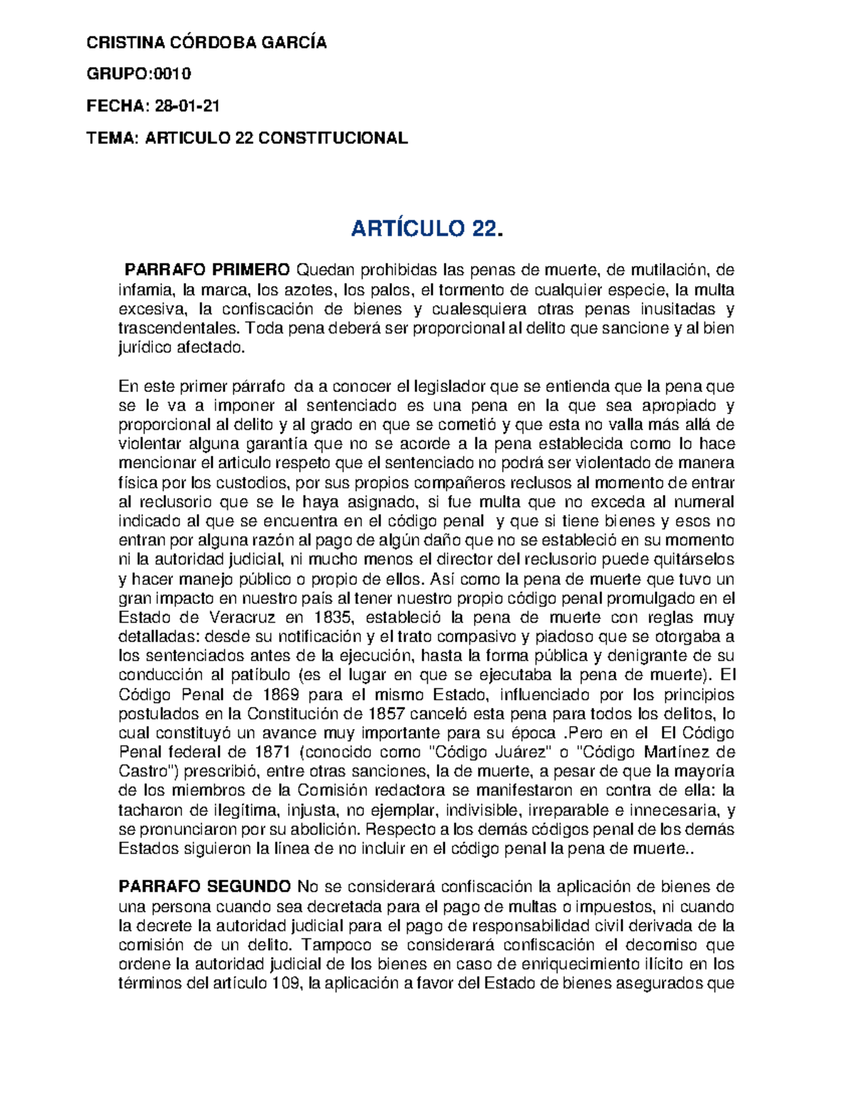 Artículo 22 - Apuntes 1,2 - ARTÍCULO 22. PARRAFO PRIMERO Quedan ...
