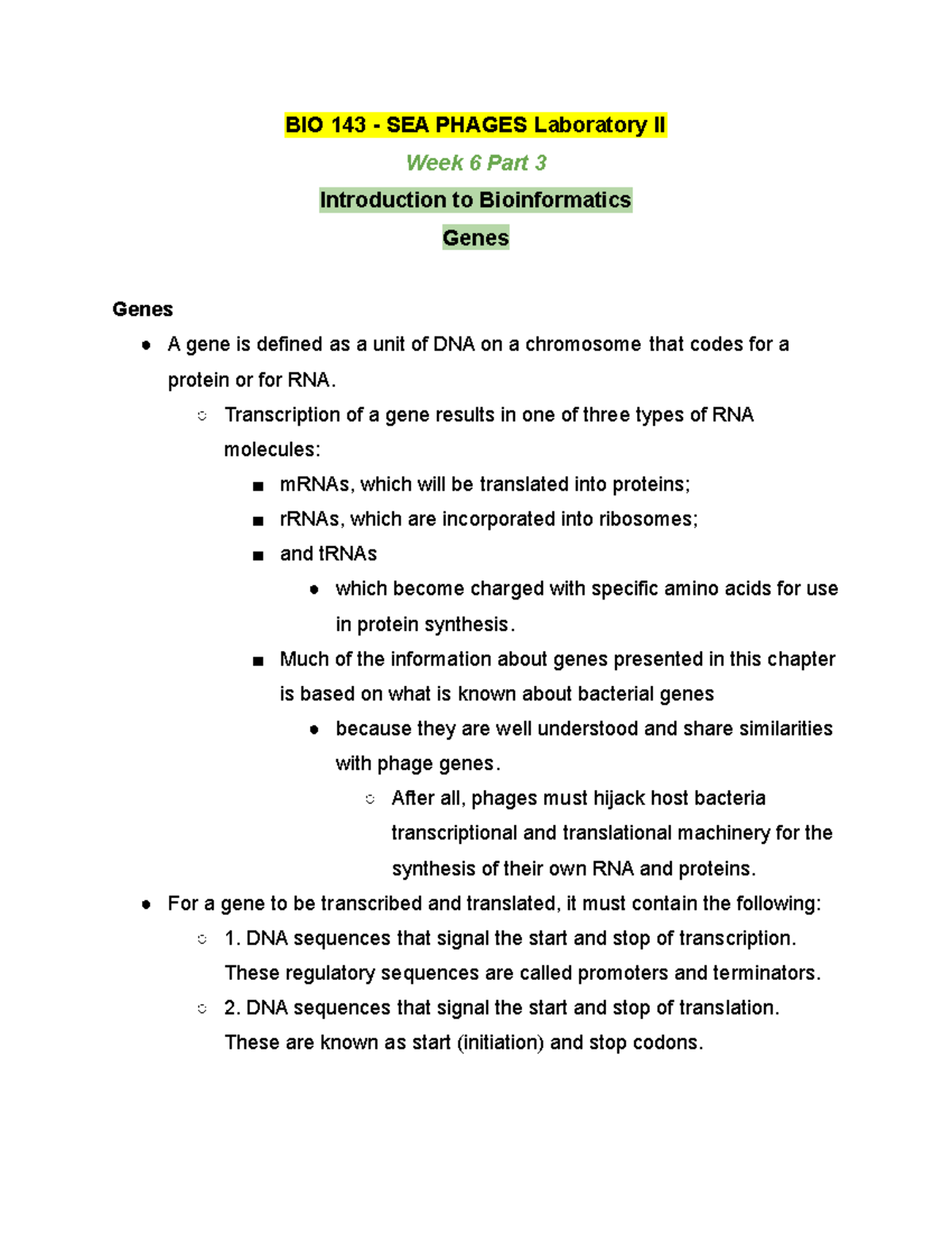 BIO 143 Week 6 Part 3 - Fall 2018 - BIO 143 - SEA PHAGES Laboratory II ...