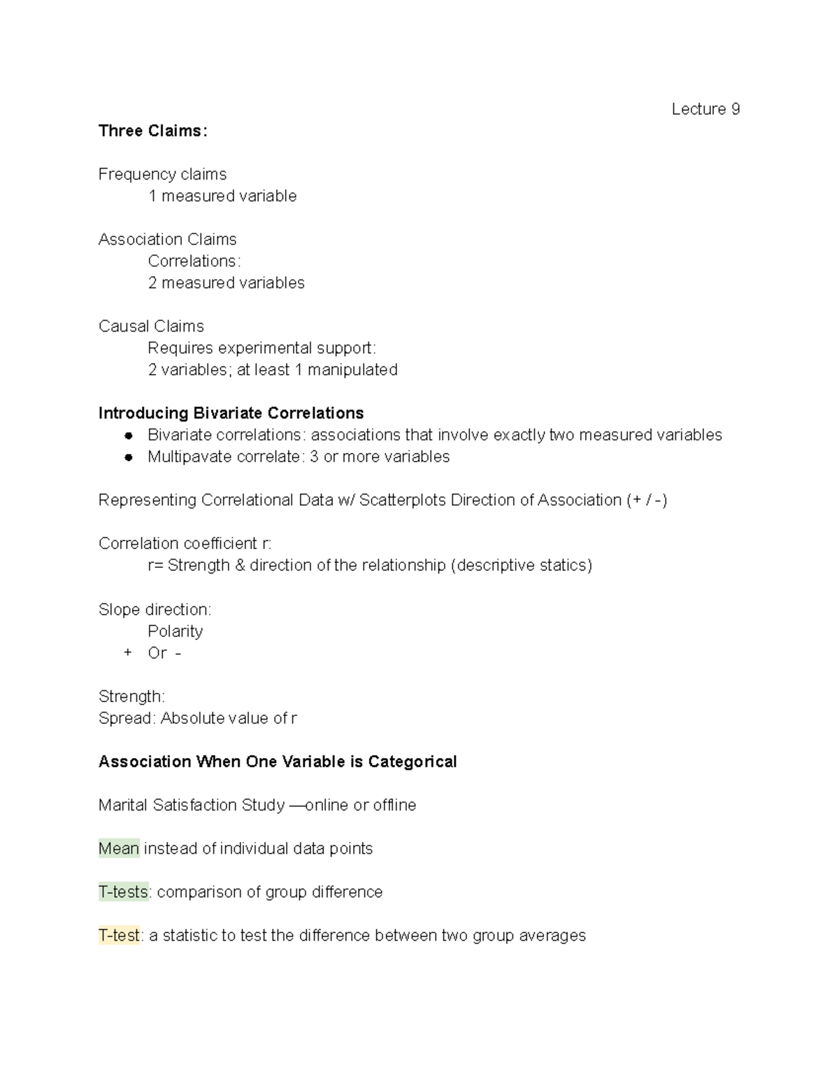 Psyc 3310 Lecture 9 - Google Docs - Lecture 9 Three Claims: Frequency claims 1 measured variable ...