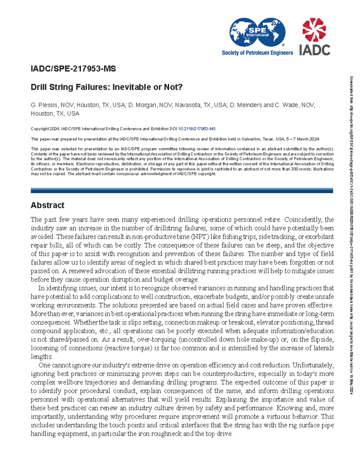 Spe-217953-ms - etc - Drill String Failures: Inevitable or Not? G ...