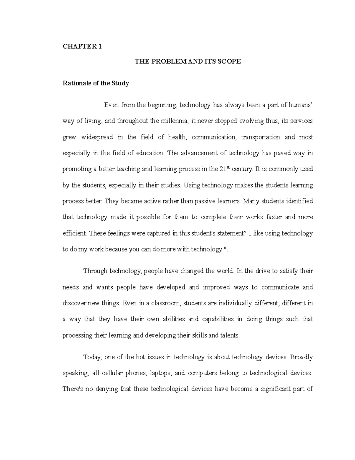 Research Paper Chapter 1 sample - CHAPTER 1 THE PROBLEM AND ITS SCOPE ...