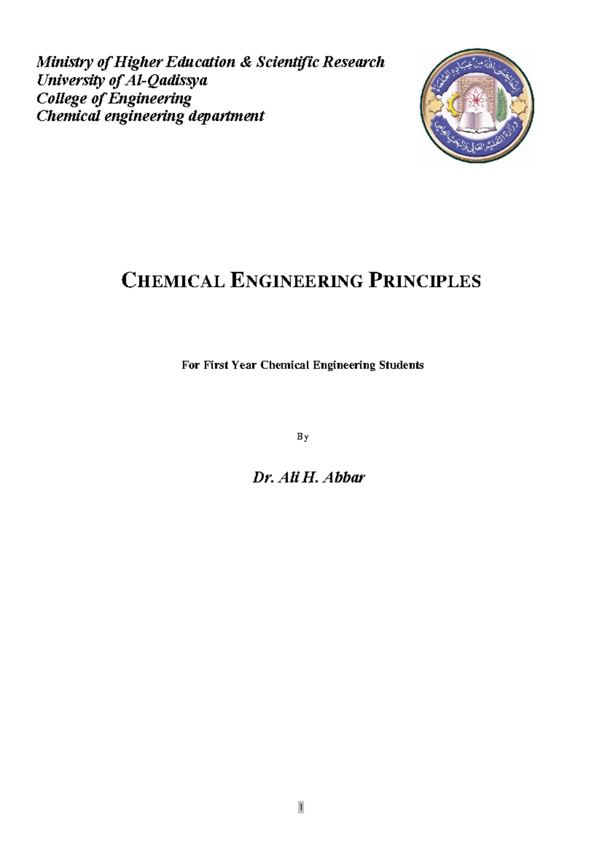 Principal-ch.1 - hieehieheai - CHEMICAL ENGINEERING PRINCIPLES For ...