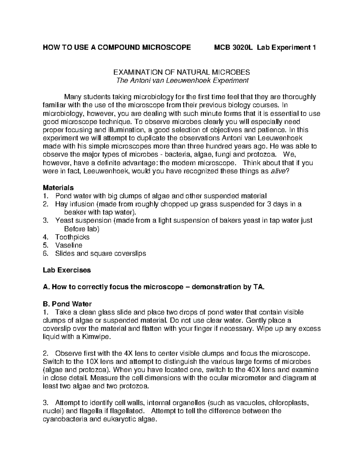 General Micro Expt 1 Light microscopy - HOW TO USE A COMPOUND ...