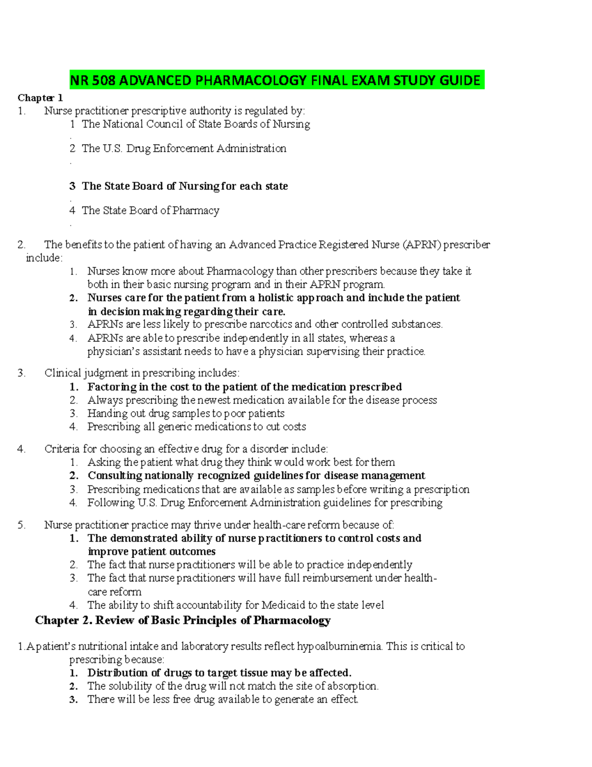 NR 508 Final Guide - Chapter 1 NR 508 ADVANCED PHARMACOLOGY FINAL EXAM ...