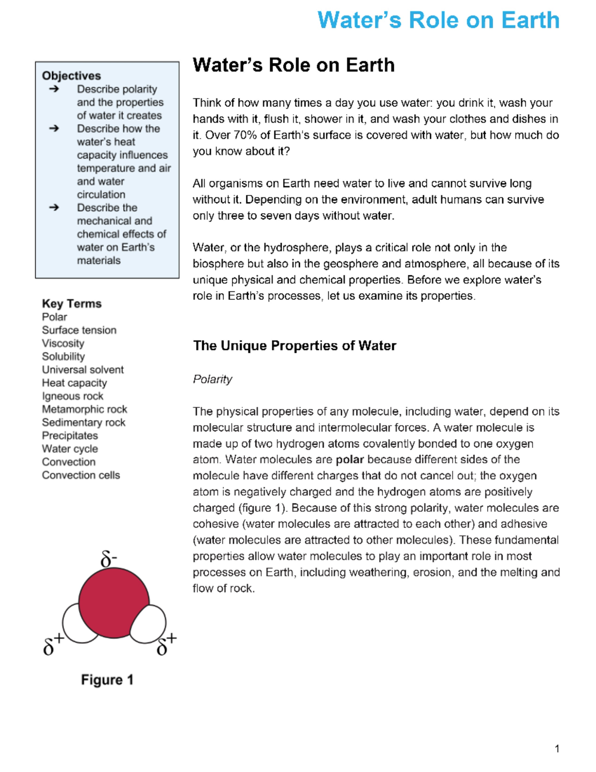 Waters Role on Earth STEMscopedia - Reading - Role on Earth Role on ...
