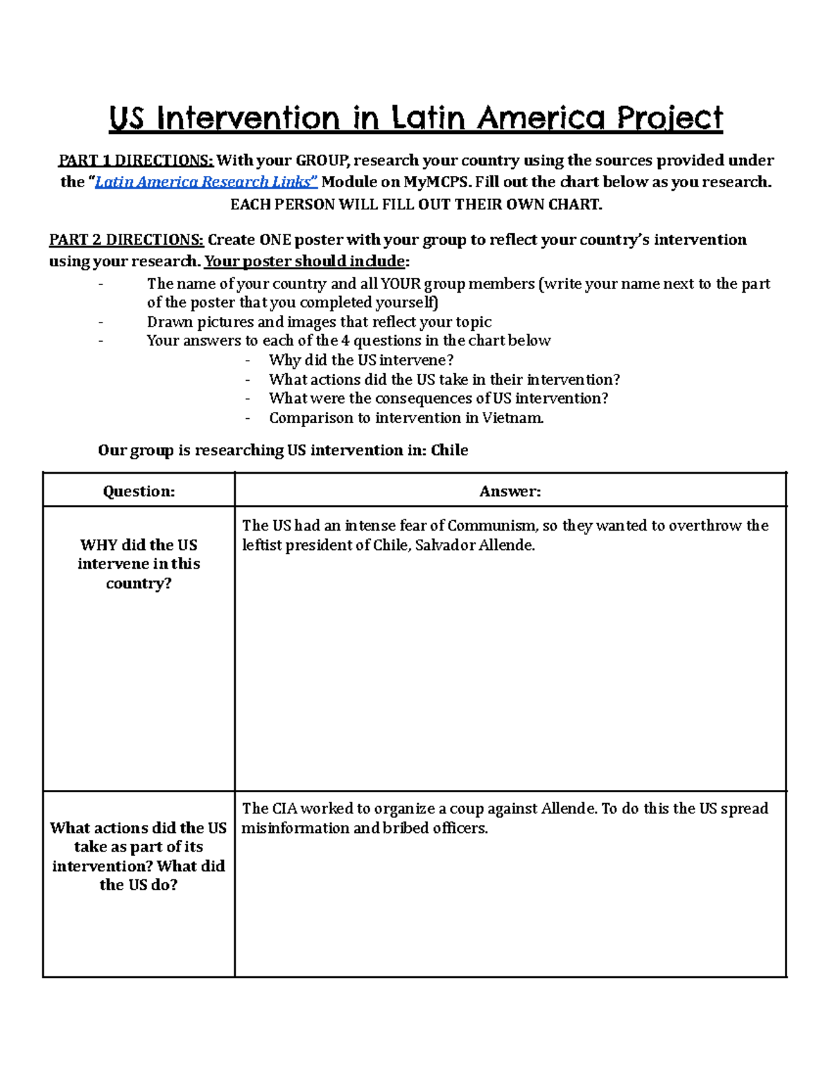 US Intervention in Chile Project - Studocu