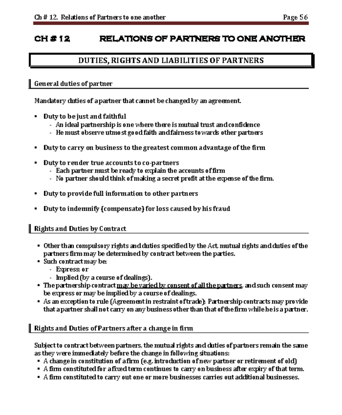 Chapter # 12 - Notes - Ch # 12. Relations of Partners to one another ...