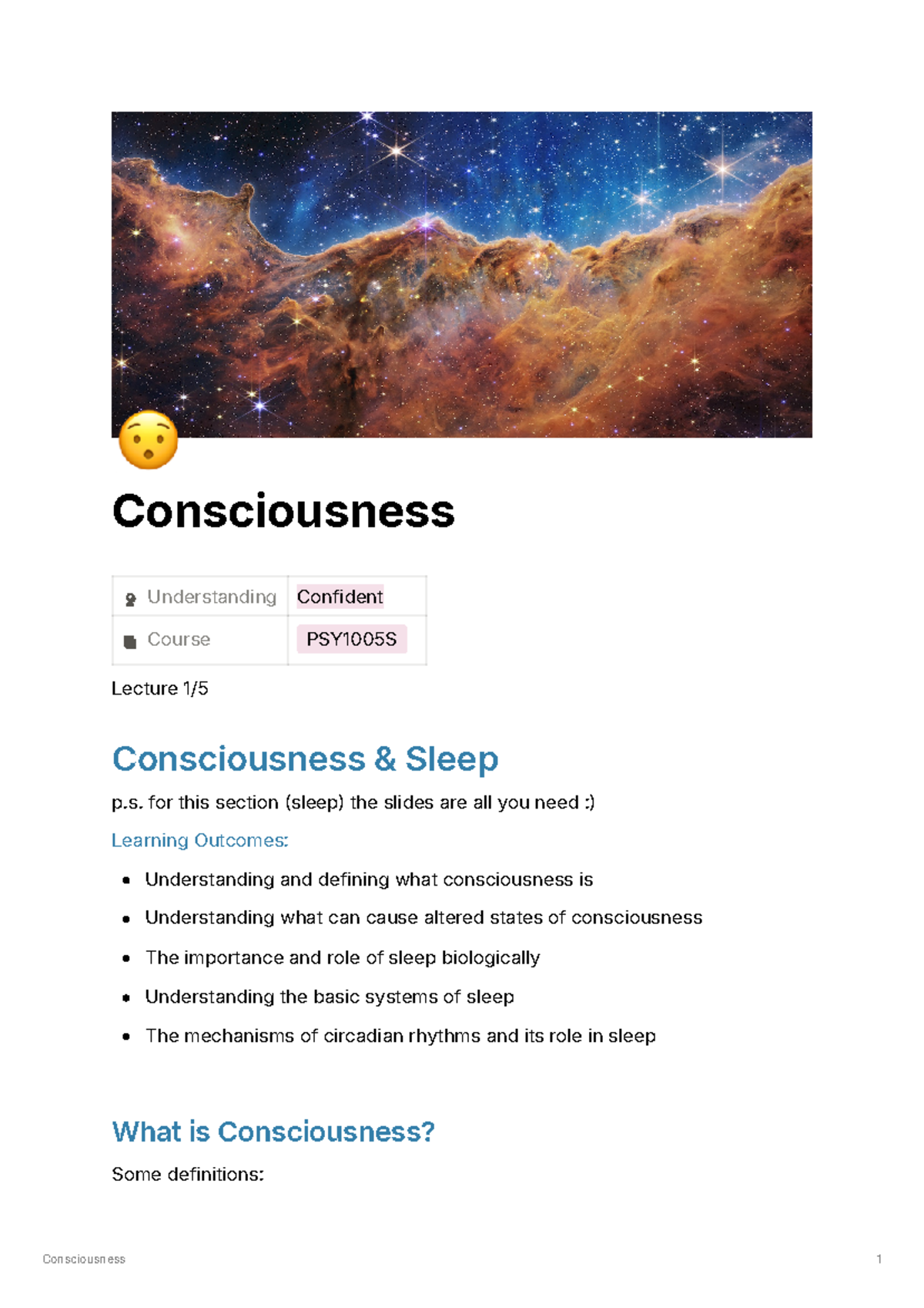 Consciousness Lecture Notes - 😯 Consciousness Understanding Confident ...