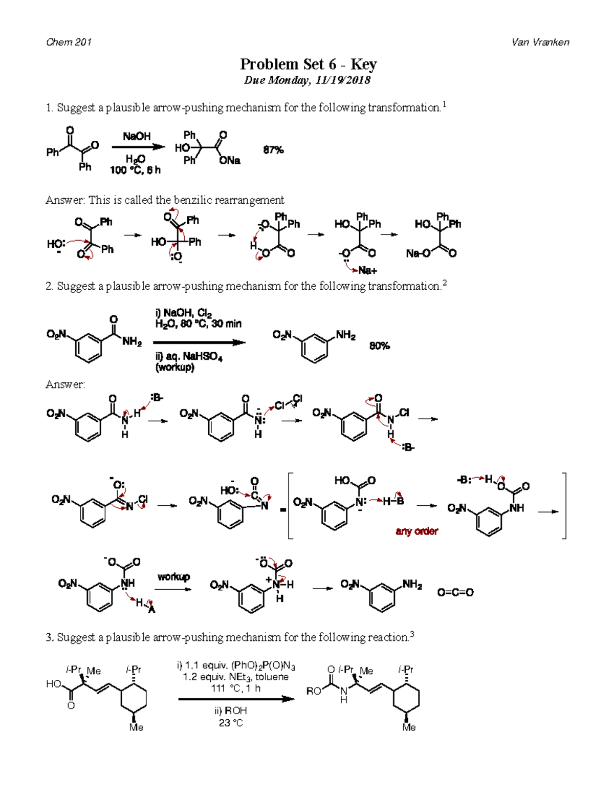 Probset 6key - Chem practice material and answer key - Problem Set 6 - Key Due Monday, 11/19/ 1 ...