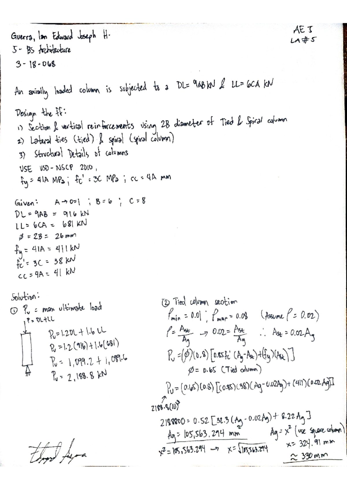 AE5 LA#5 - Homework - BS Architecture - Studocu