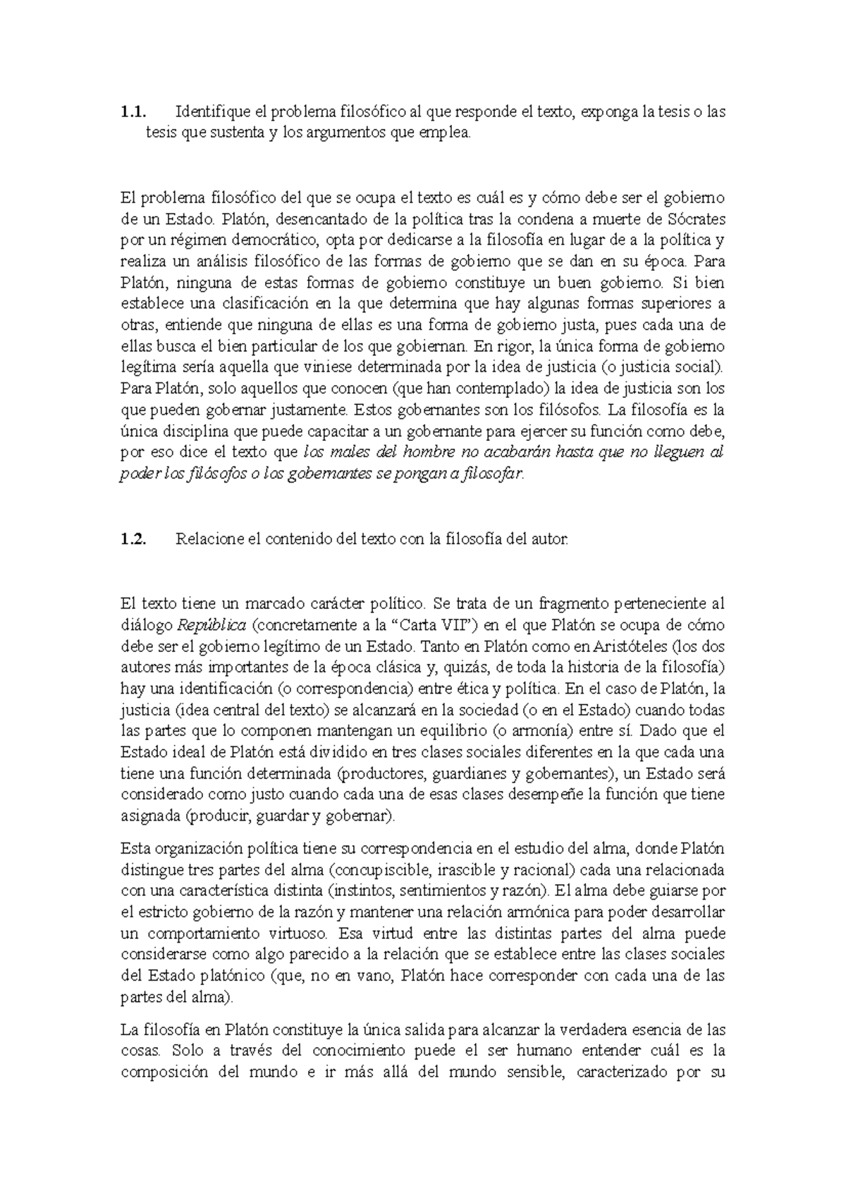 Texto Platón - Ejercicios sobre los principios de Platón - Identifique ...