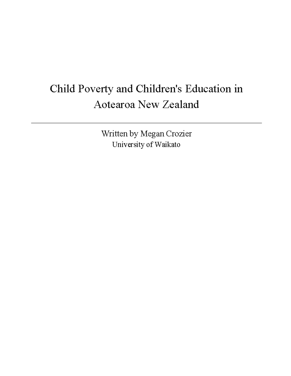 Child poverty and NZ - Child Poverty and Children's Education in ...