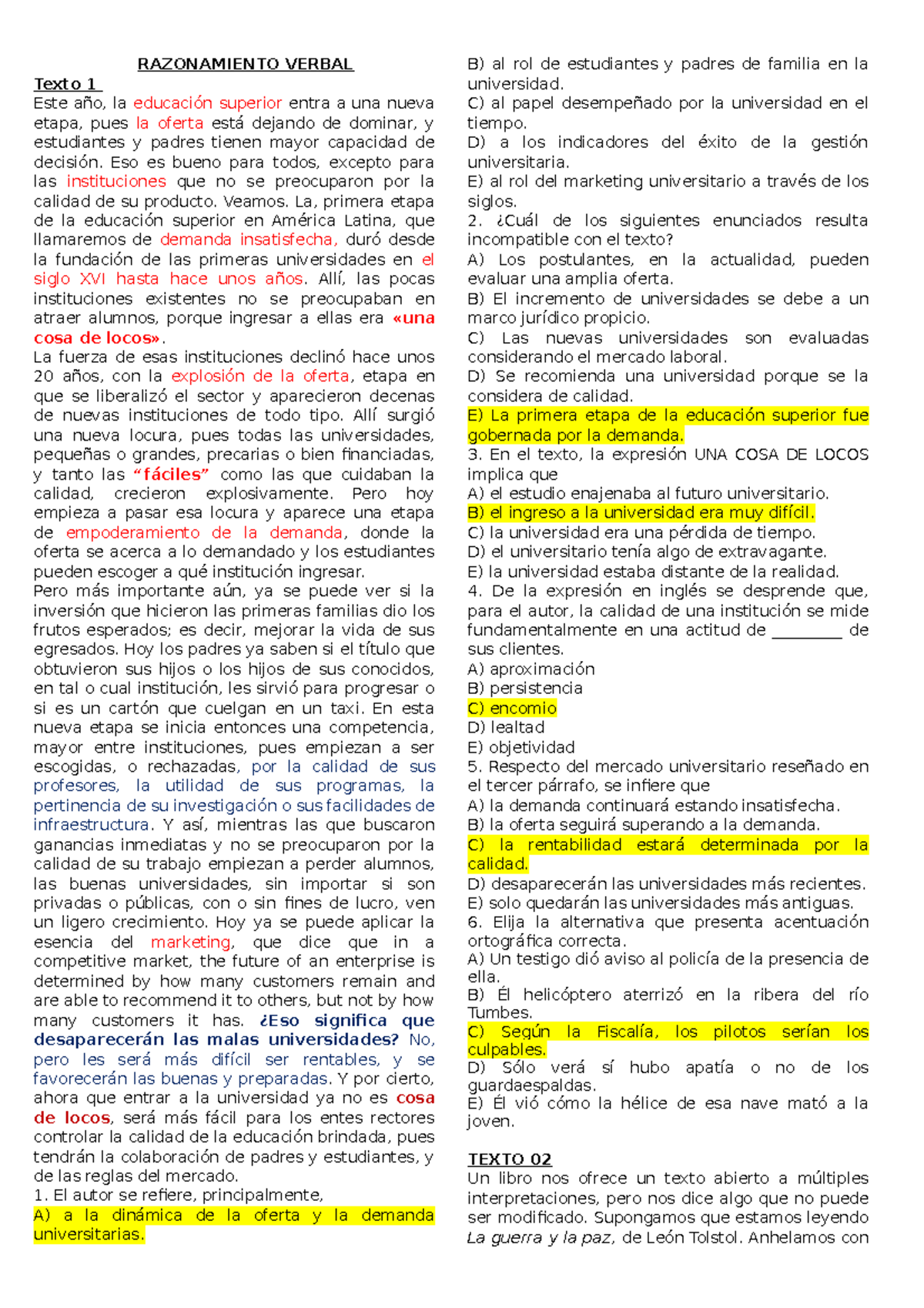 Razonamiento Verbal - Series Verbales - RAZONAMIENTO VERBAL Texto 1 ...