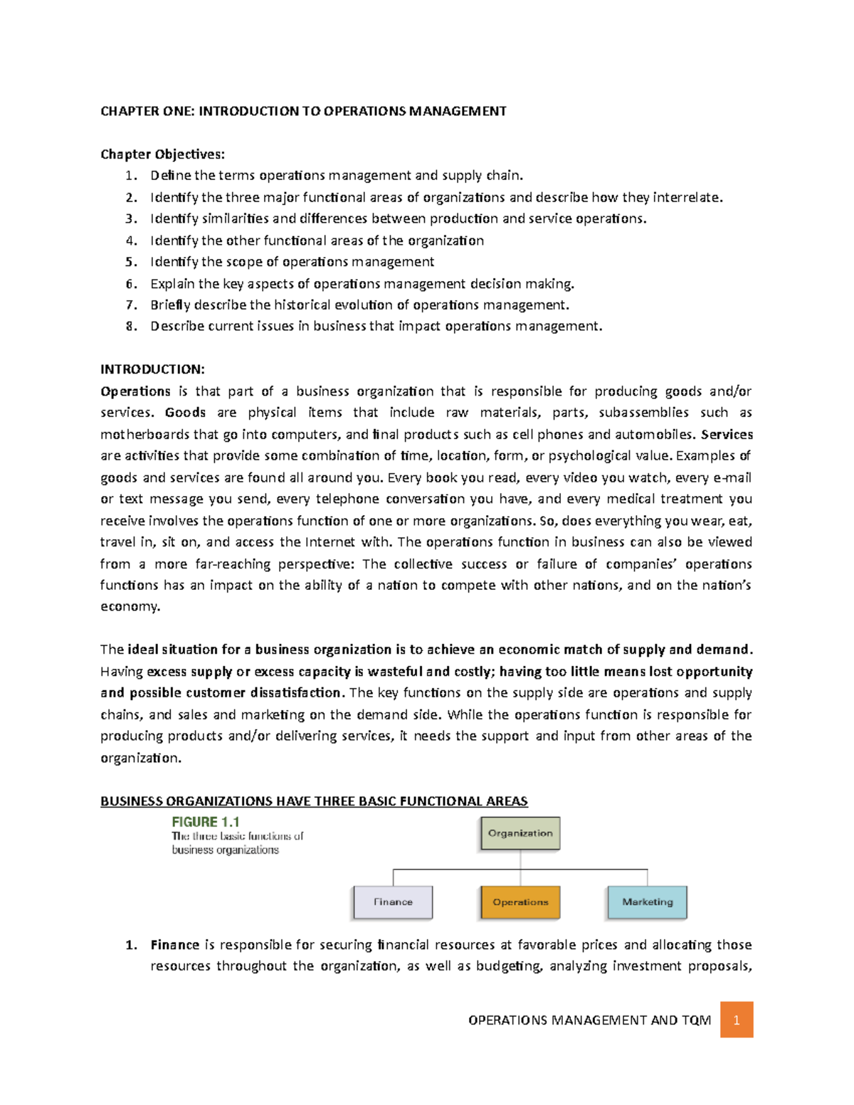 Introduction to operations management - CHAPTER ONE: INTRODUCTION TO ...