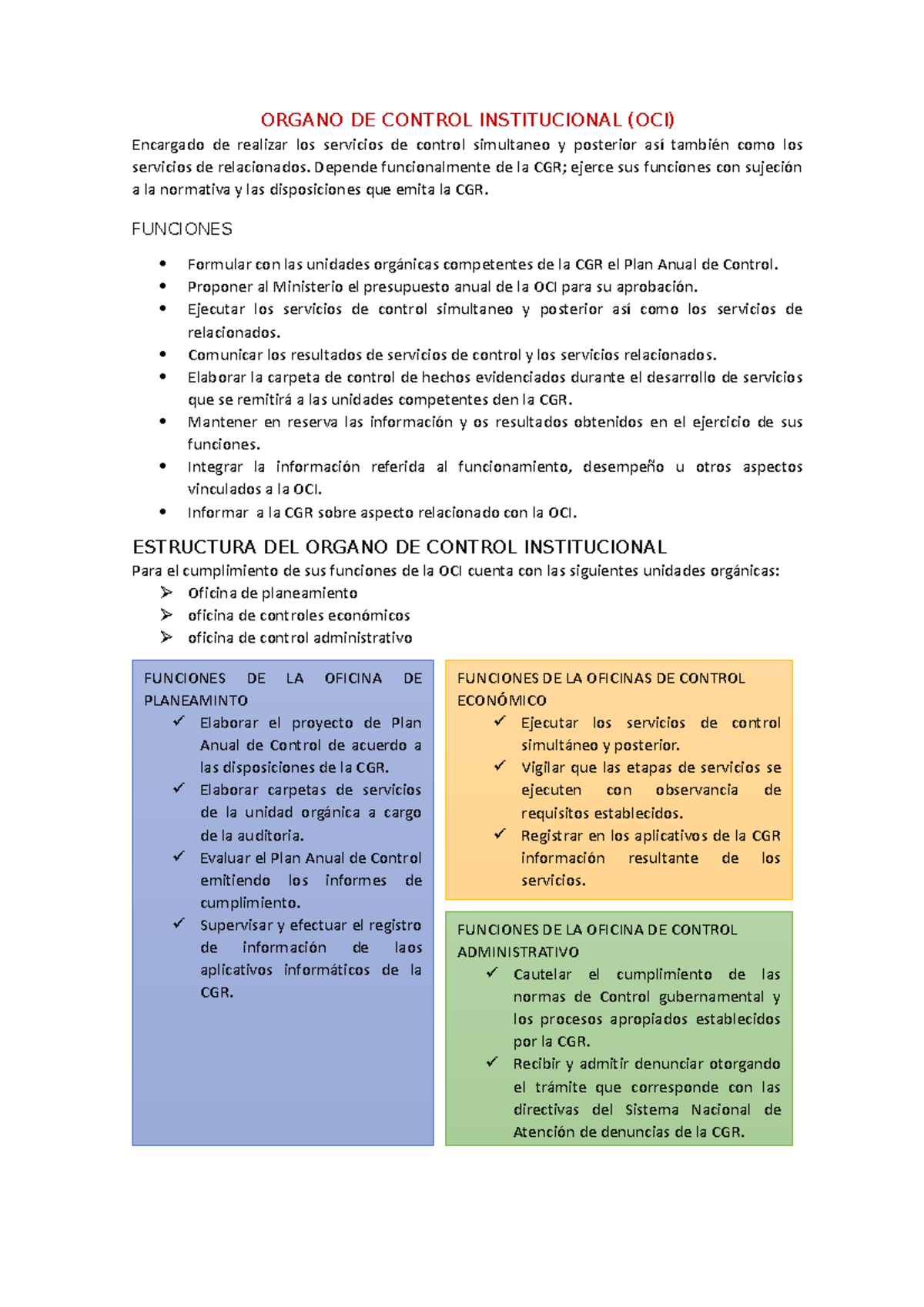 Organo DE Control Institucional (OCI) - ORGANO DE CONTROL INSTITUCIONAL (OCI) Encargado de ...