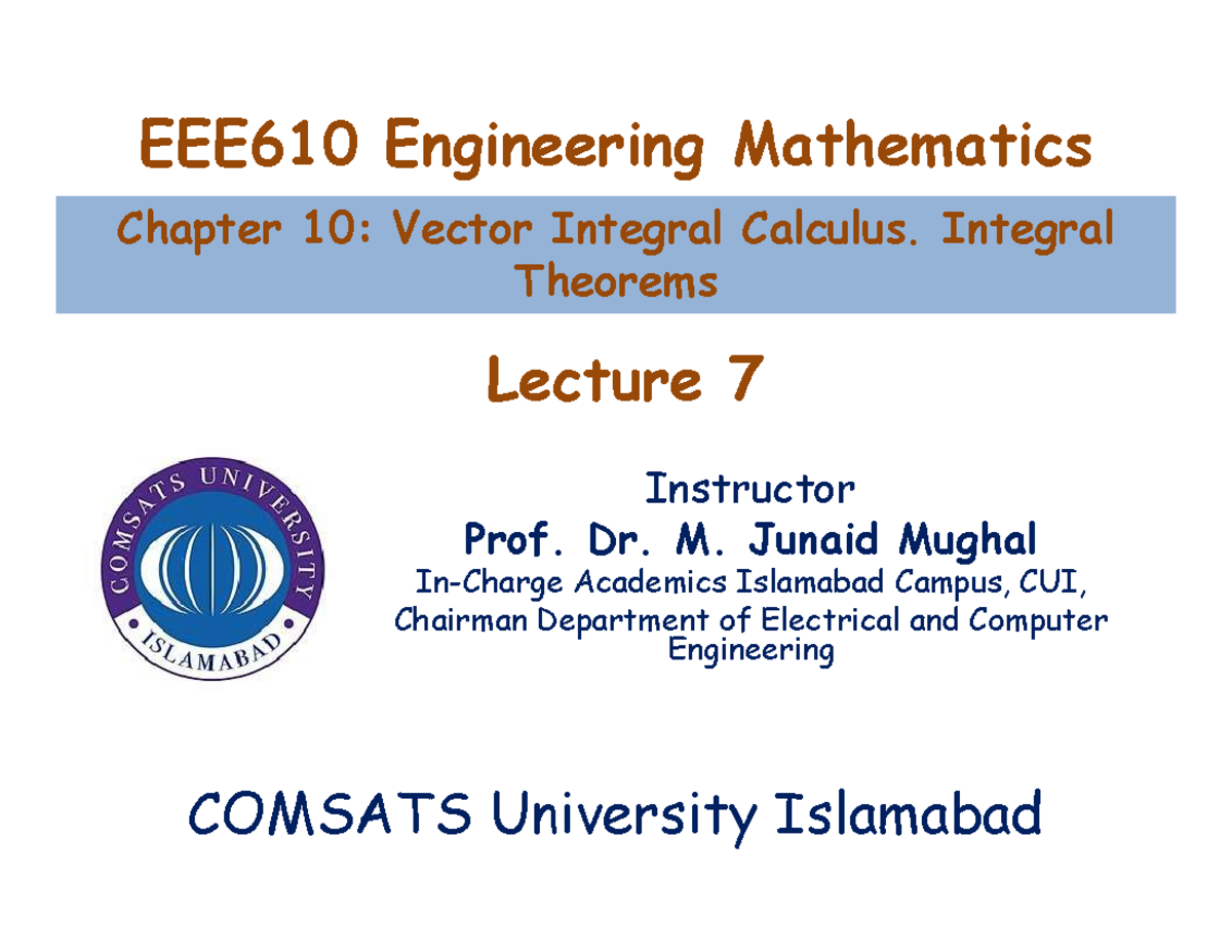 EEE610 Engineering Mathematics Lecture 7 - EEE610 Engineering Mathematics Chapter 10: Vector ...