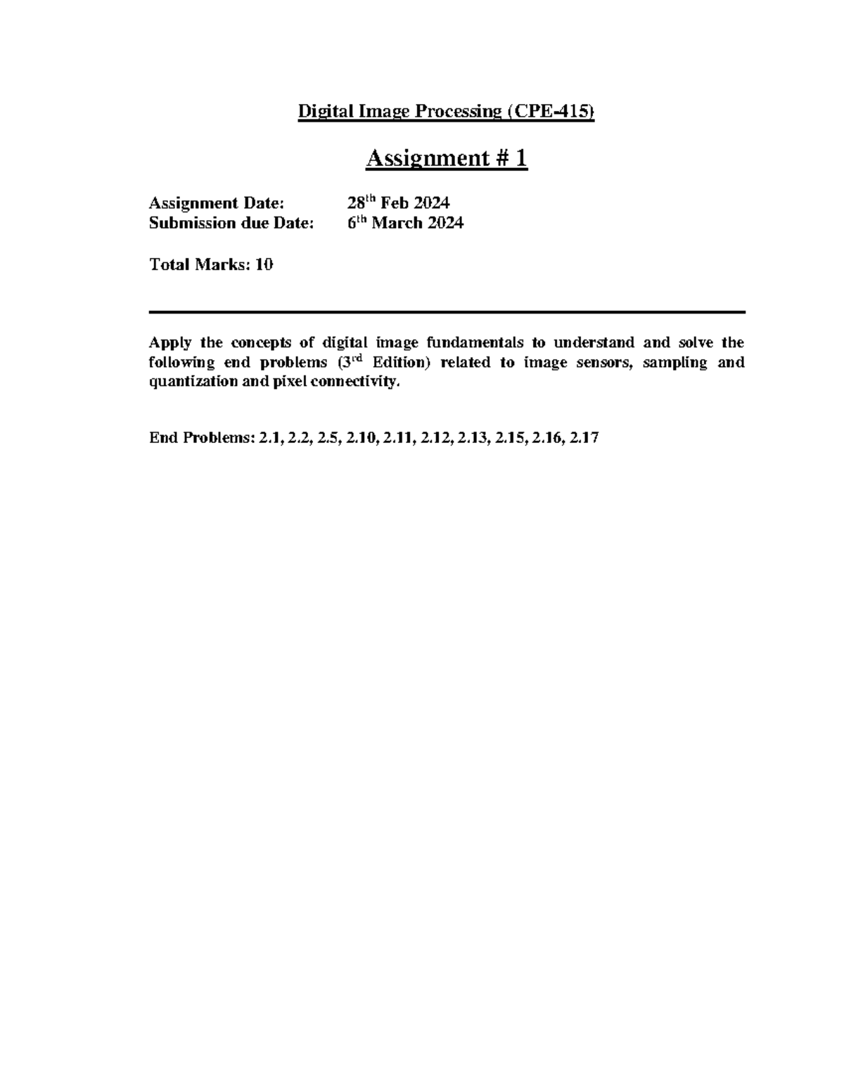 Assignment 1 - Statement - Digital Image Processing - Digital Image ...