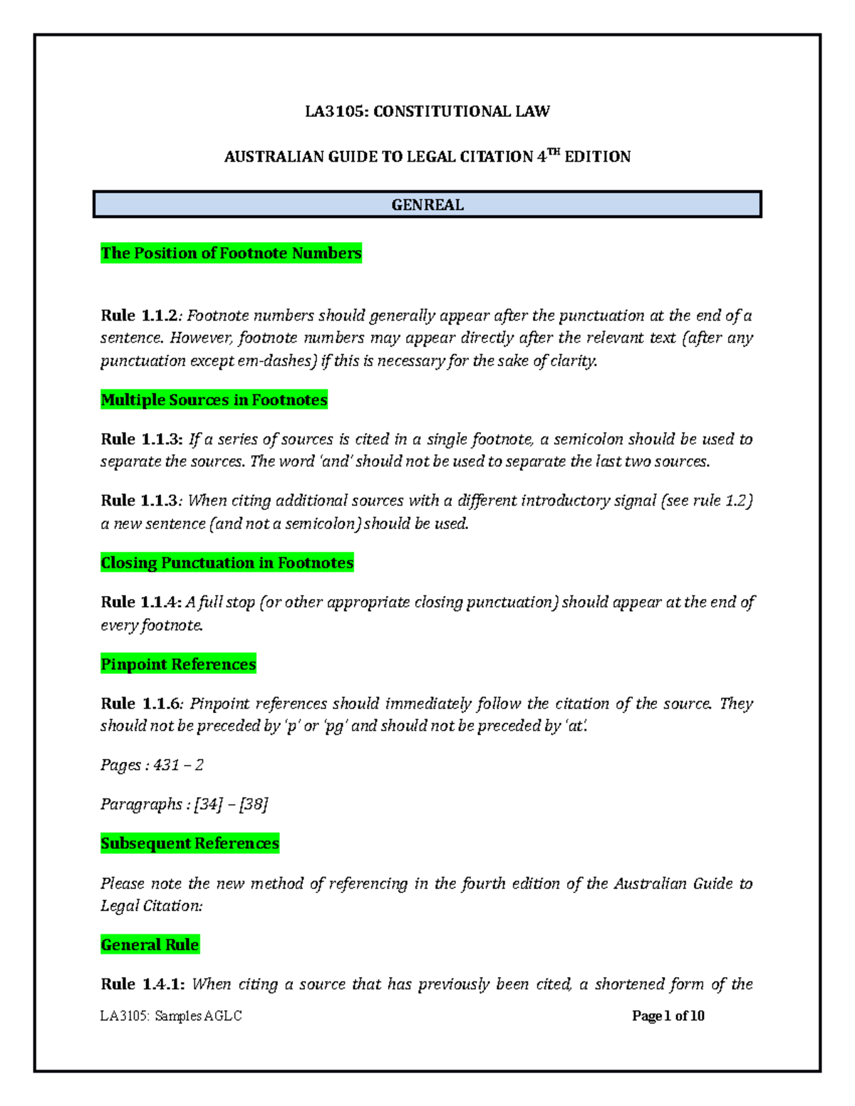 LA3105 Samples Australian Guide to Legal Citation (4th ed) - LA3105 ...