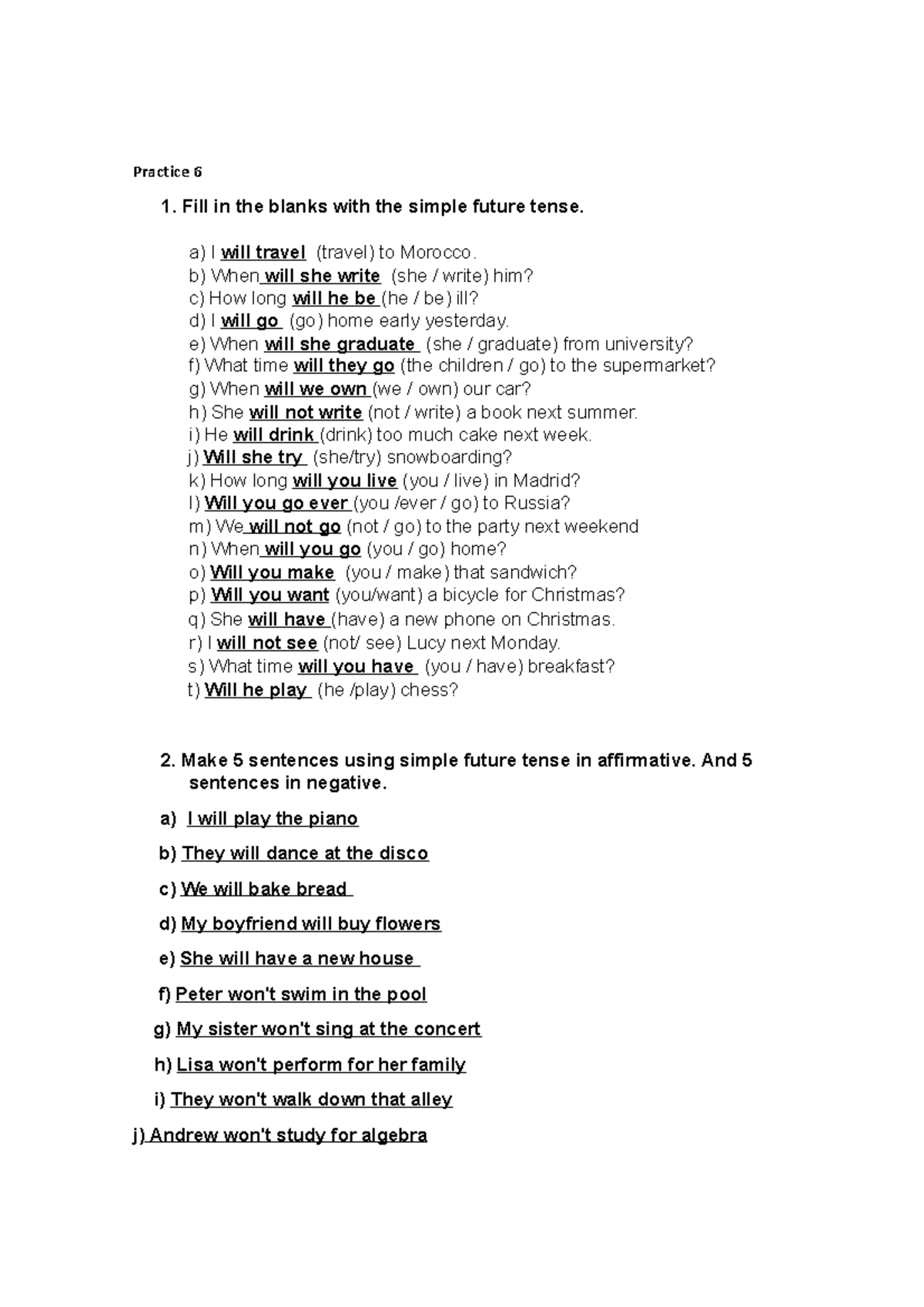 Practica 6 fourth grade - Practice 6 1. Fill in the blanks with the ...