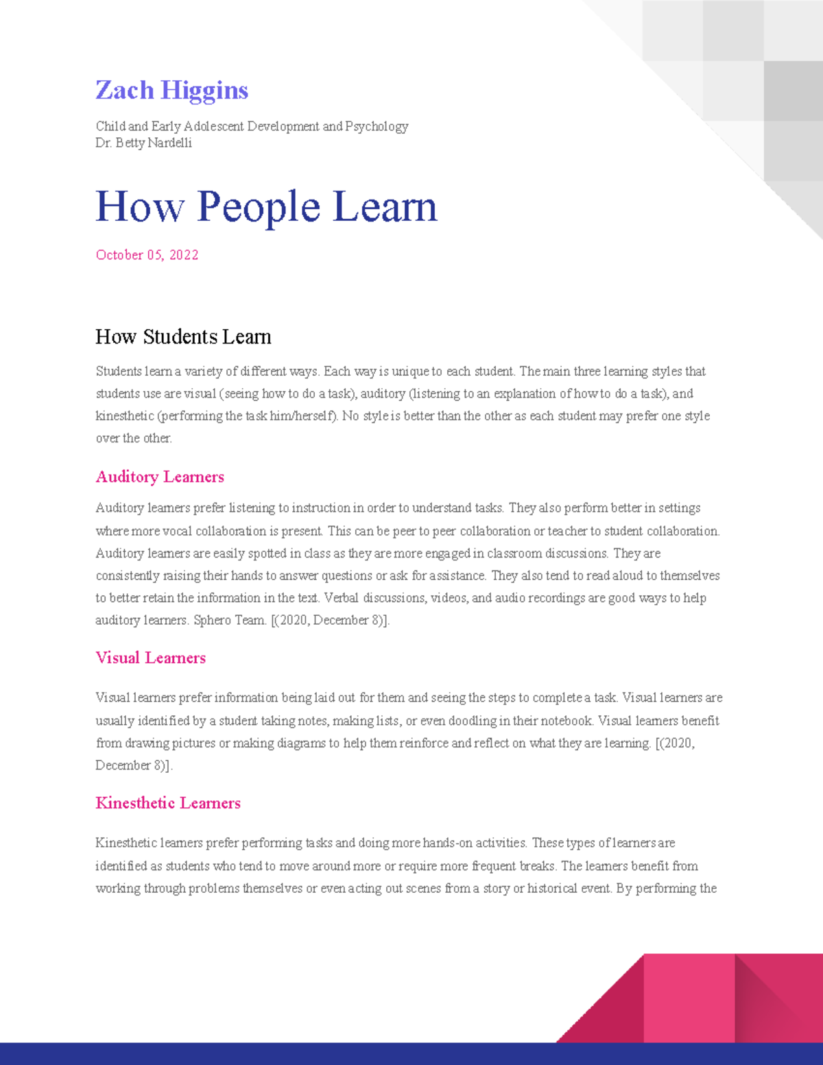 How People Learn Brochure - Zach Higgins Child and Early Adolescent ...