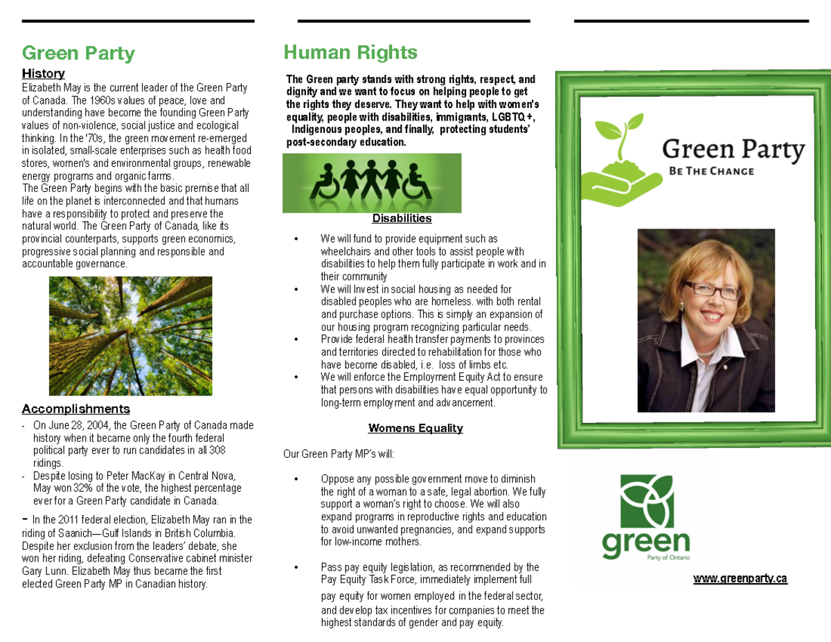 Civics Brochure - Green Party History Elizabeth May is the current ...