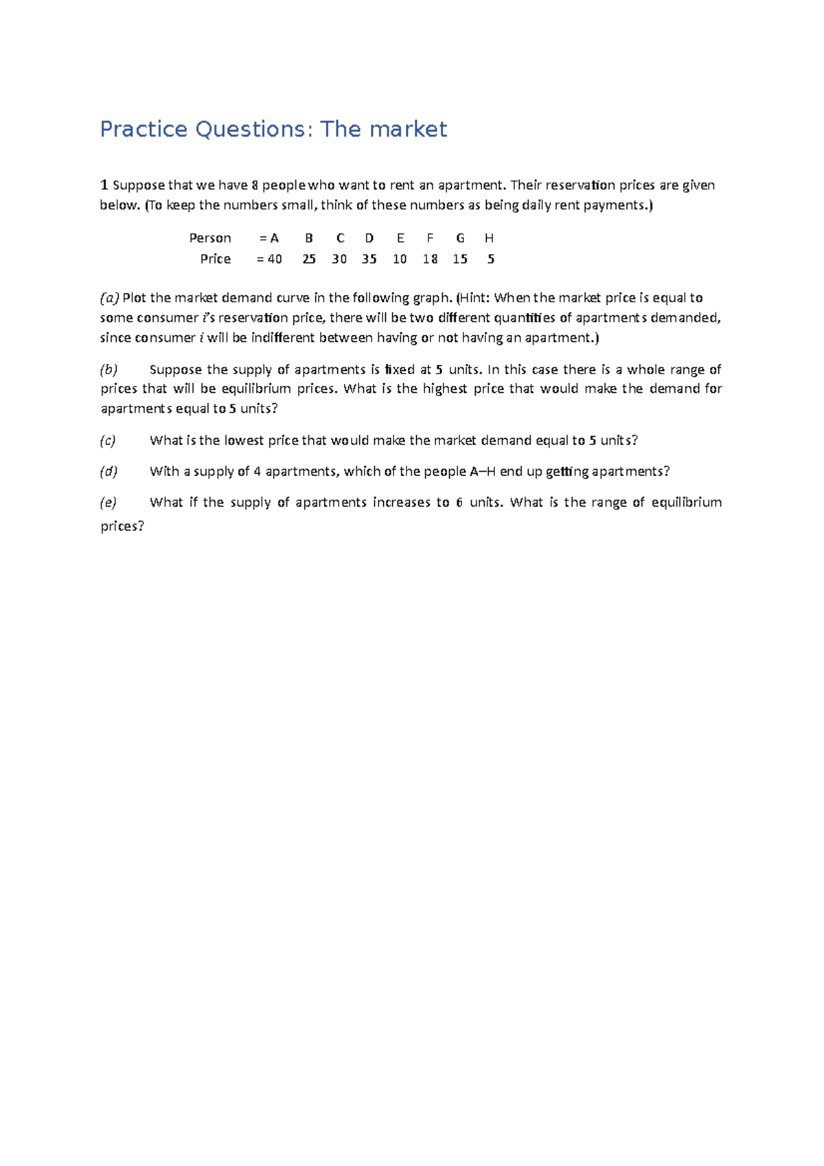 Chapter 1 - The Market - Practice Questions - Practice Questions: The ...