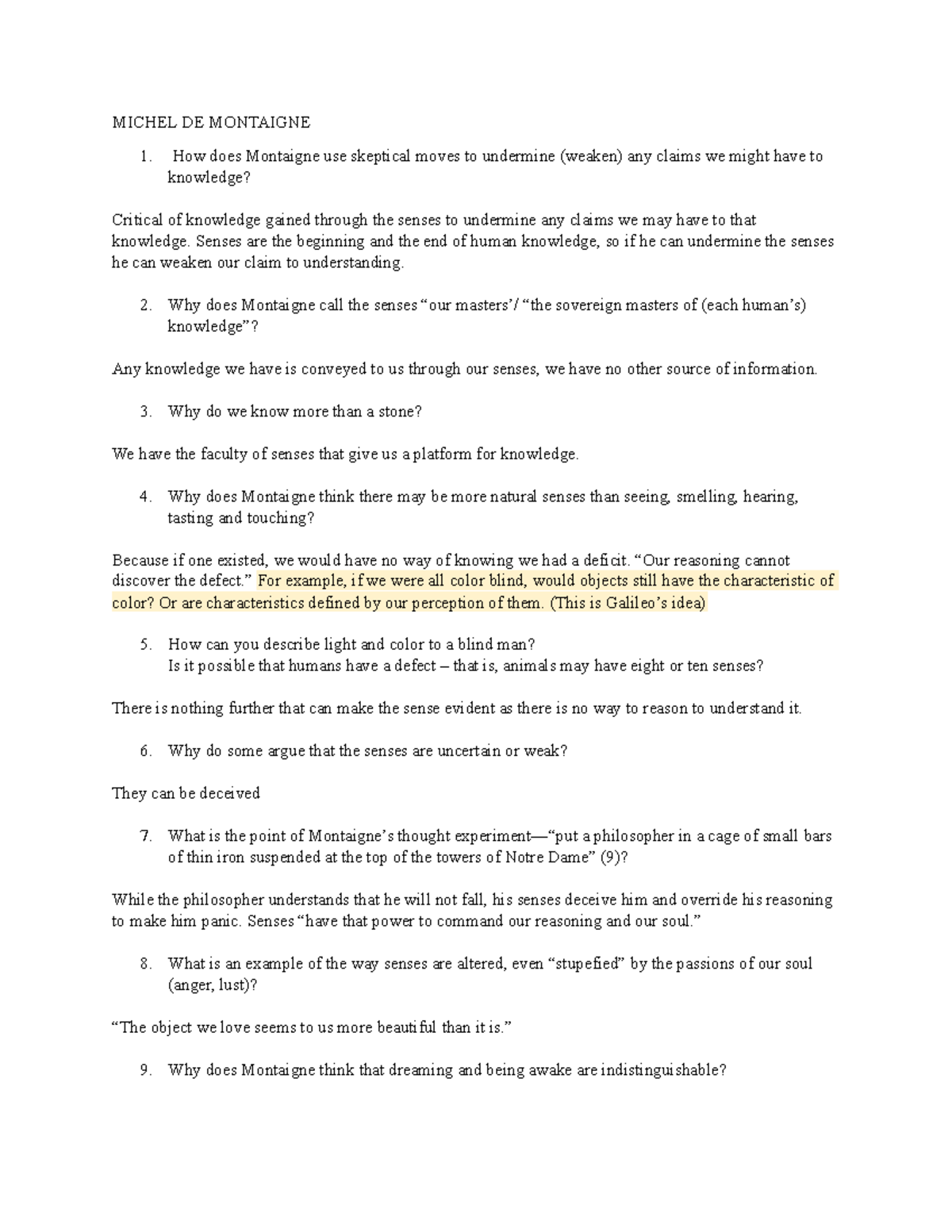 Montaigne & Bacon Questions - MICHEL DE MONTAIGNE How does Montaigne ...