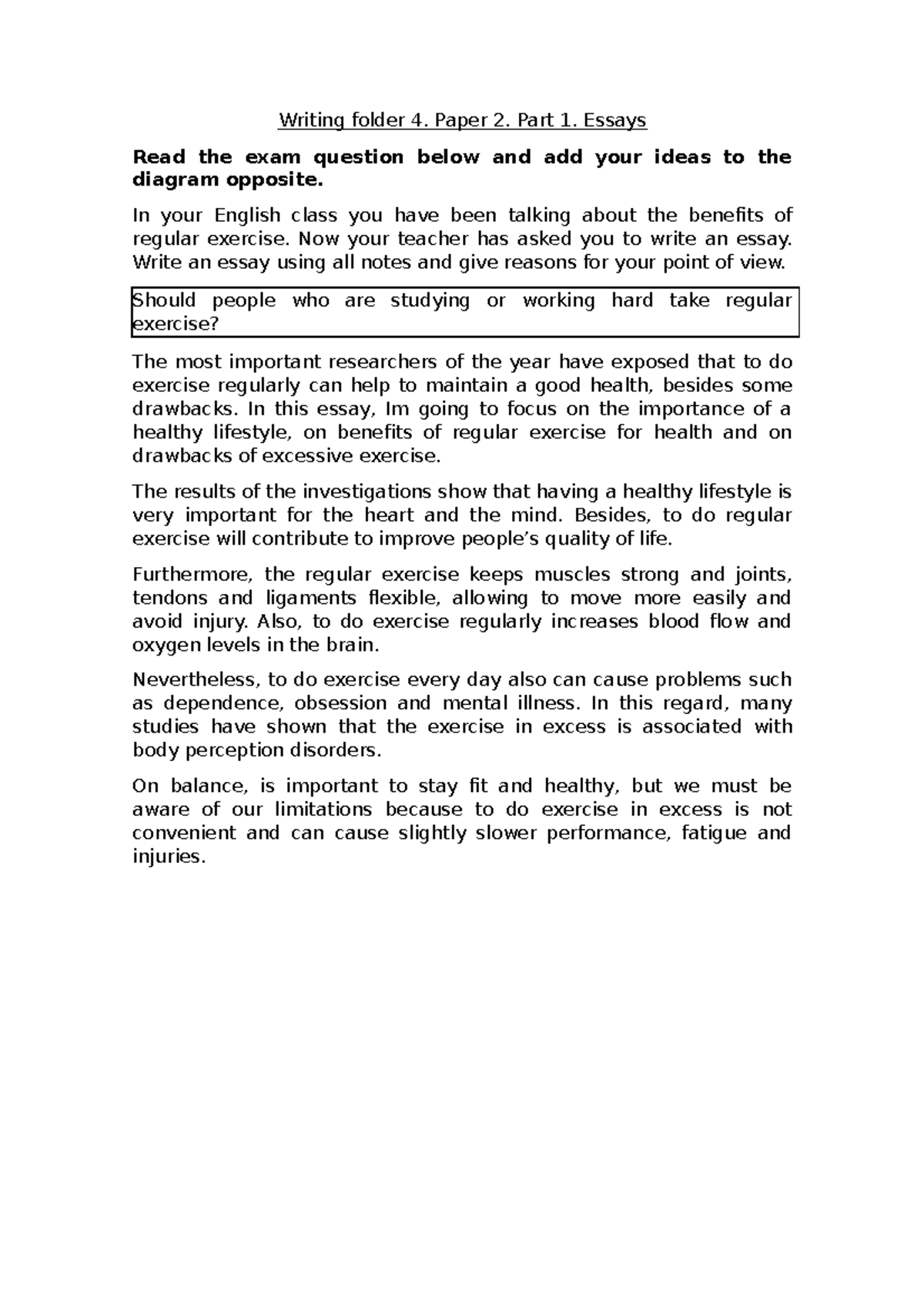 Writing folder four. Paper 2. Part 1. Essay (benefits of regular ...