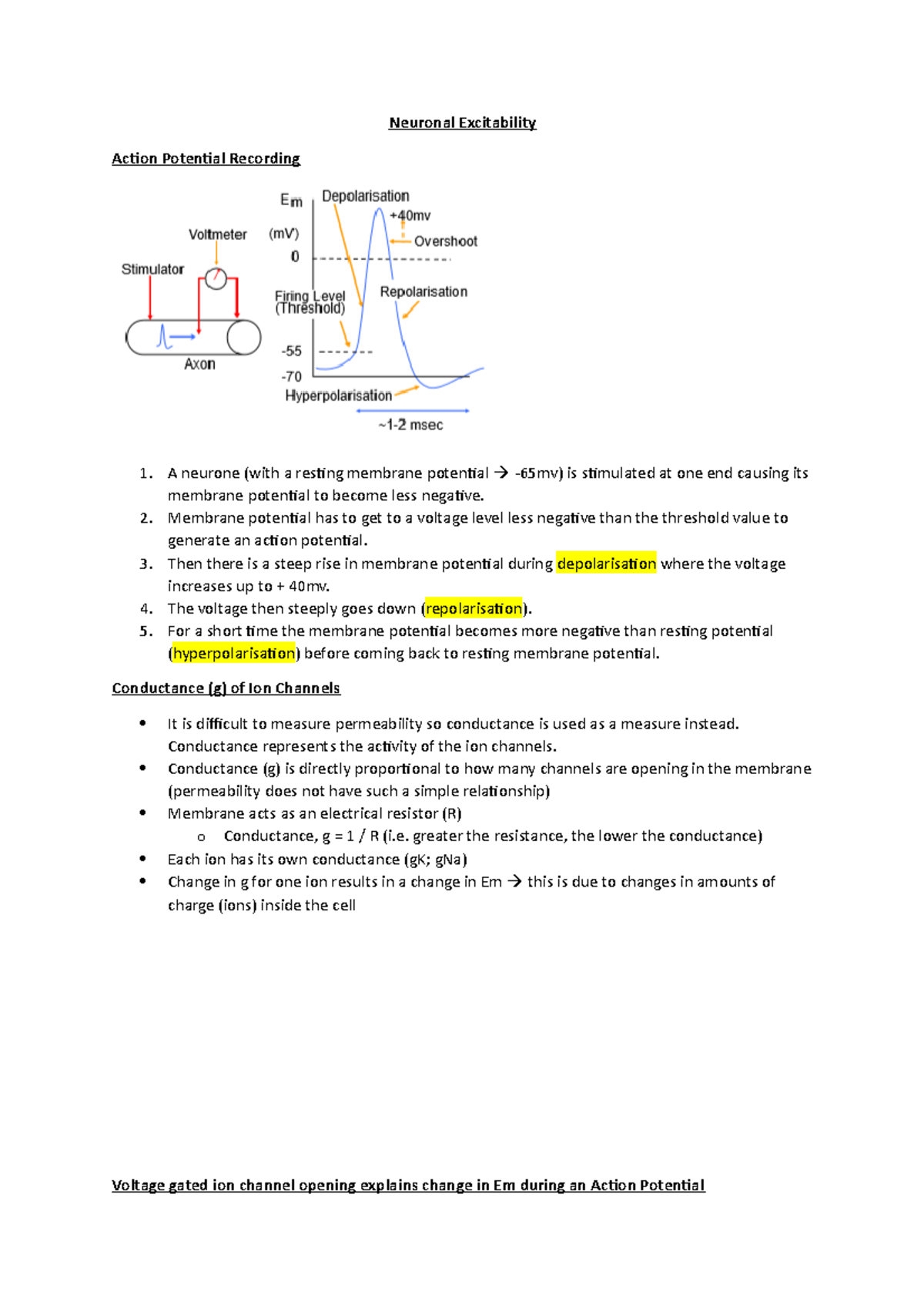 L03 Neuronal Excitability - Neuronal Excitability Action Potential ...