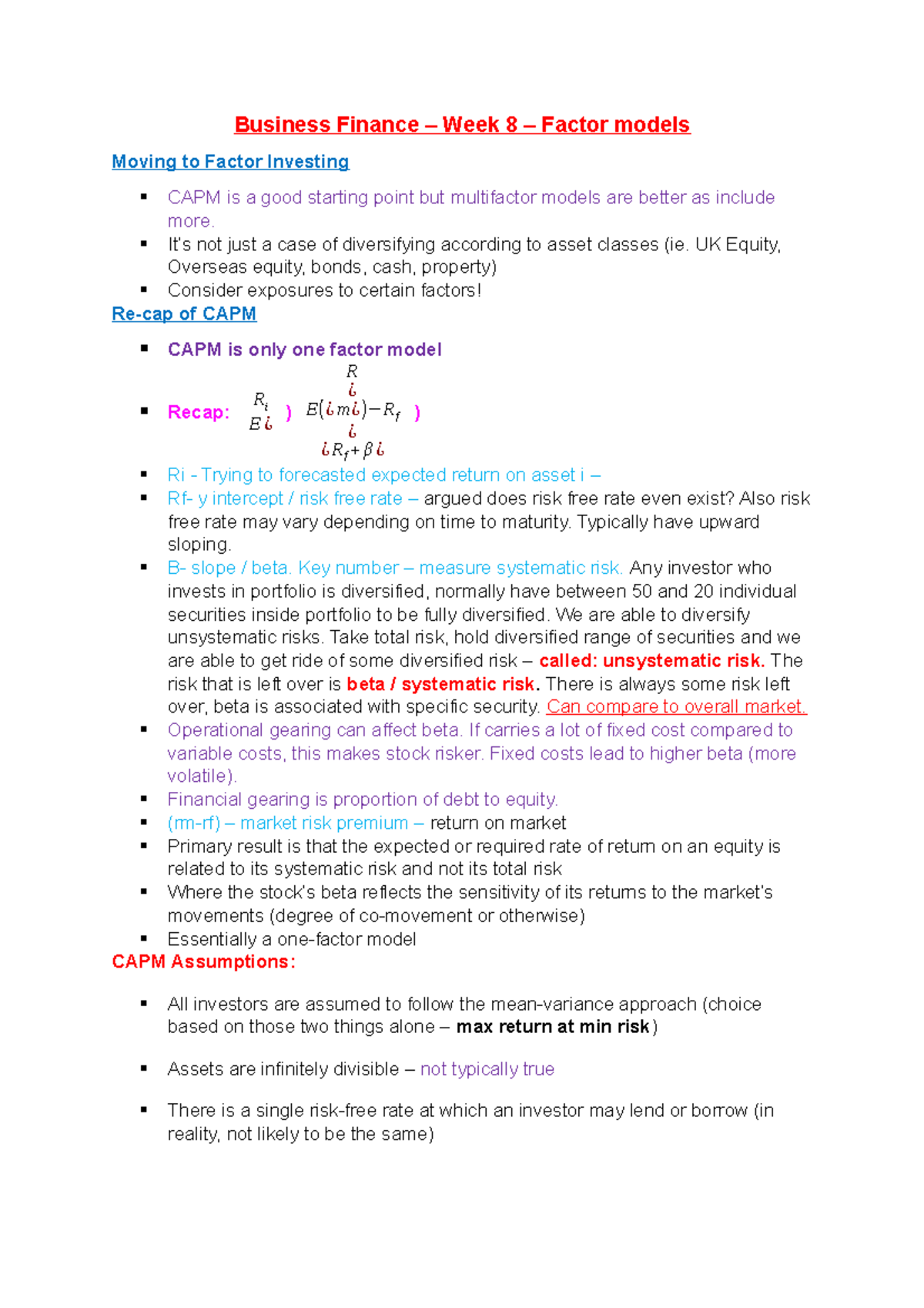 Business Finance week 8 notes - Business Finance – Week 8 – Factor ...
