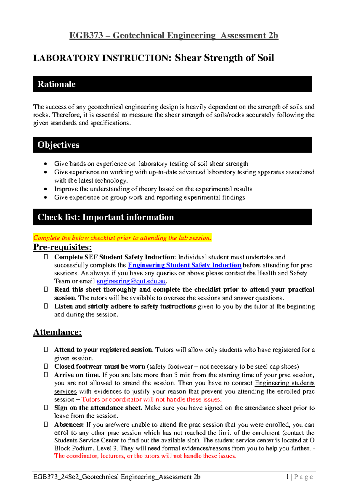 EGB373- Shear Strength of Soil- Laboratory Practical - instruction ...