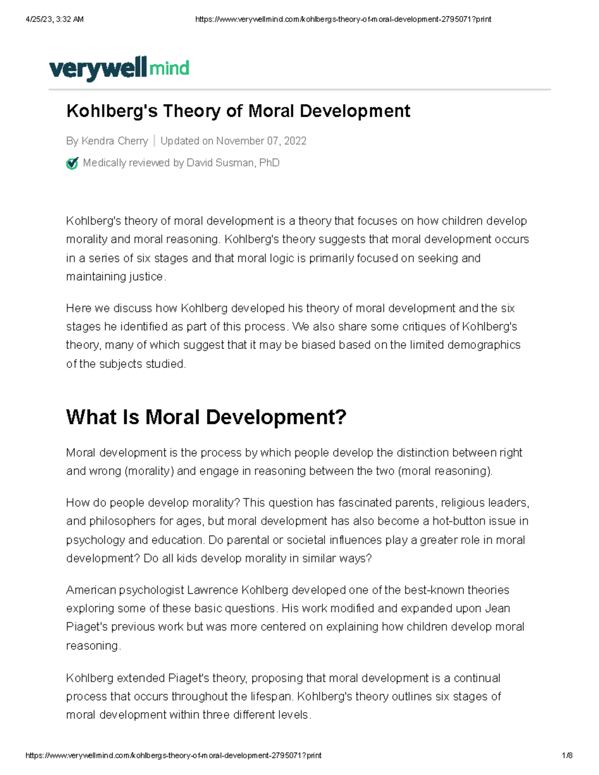 Kohlbergs theory of moral development - Kohlberg's Theory of Moral ...